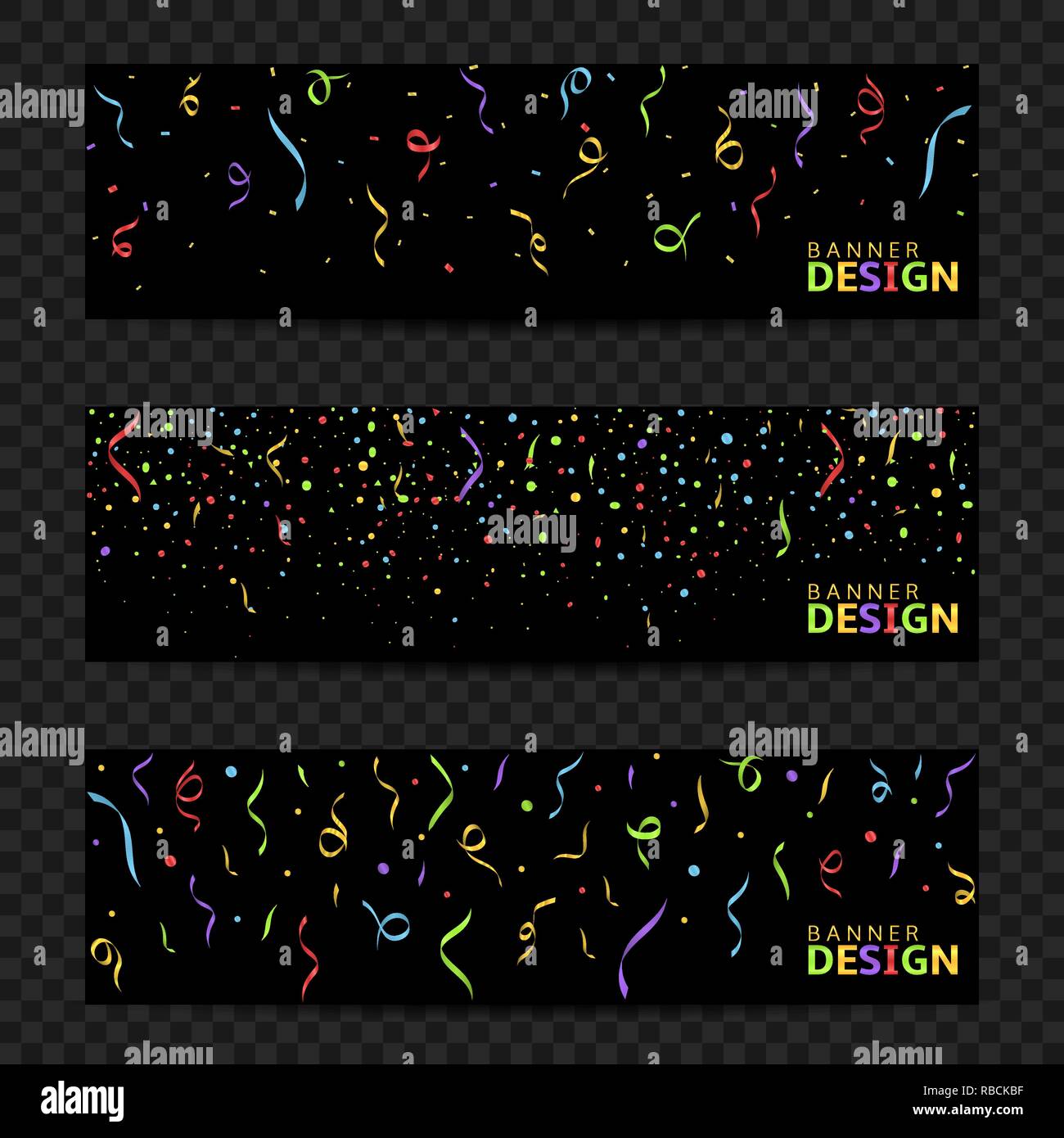 Colorful confetti ribbons festive banner set. Vector illustration Stock ...