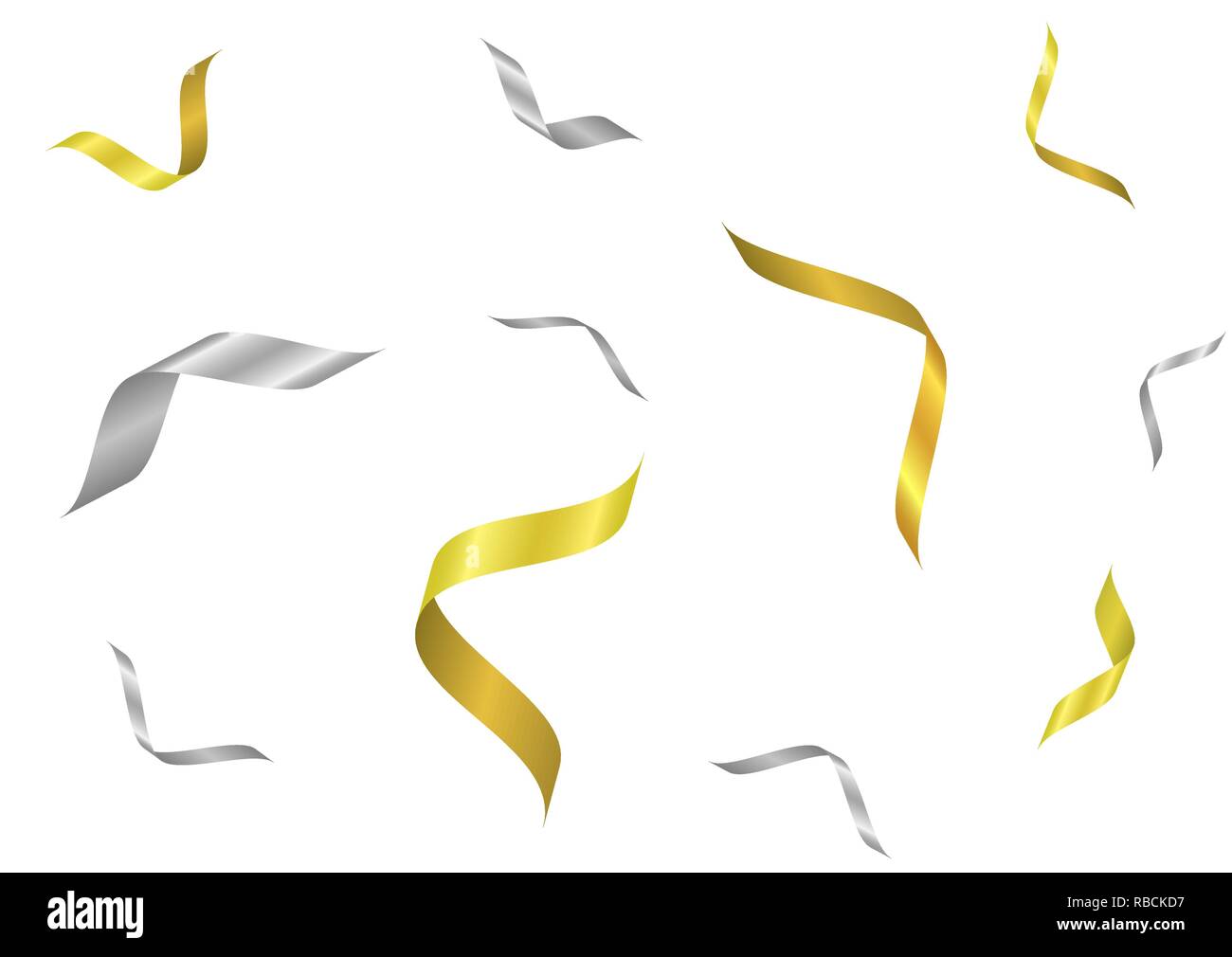 Golden and silver ribbons festive background. Abstract white backdrop ...