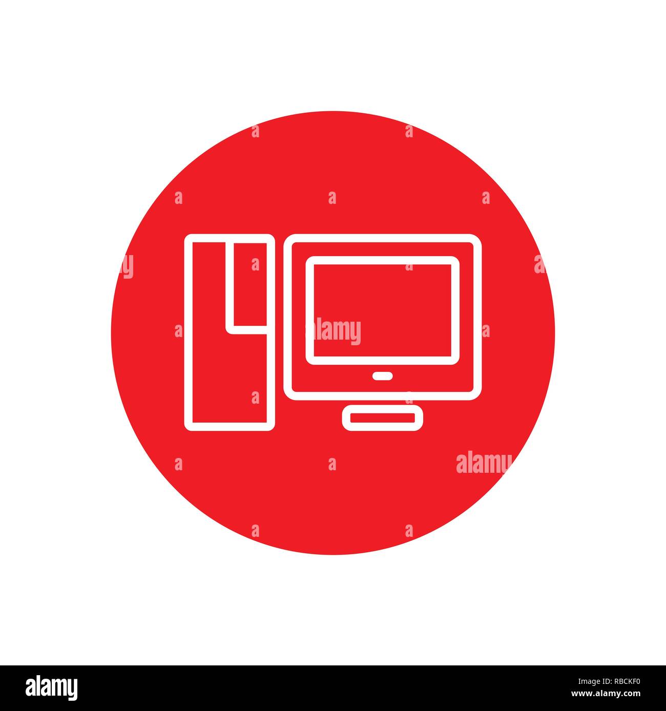 Desktop PC Computer Set Office Outline Red Vector Icon Illustration ...