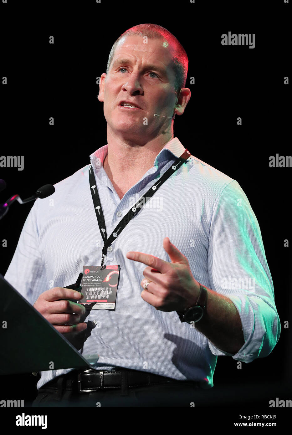 Former England Rugby coach Stuart Lancaster speaking at the Pendulum ...