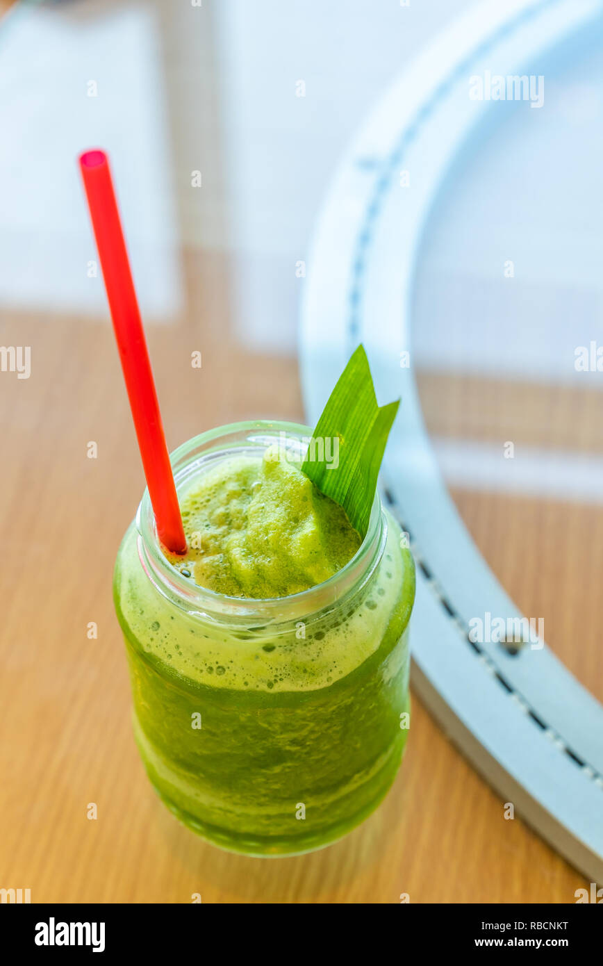 iced pandan and kale fruit juice smoothie cocktail and mocktail on ...