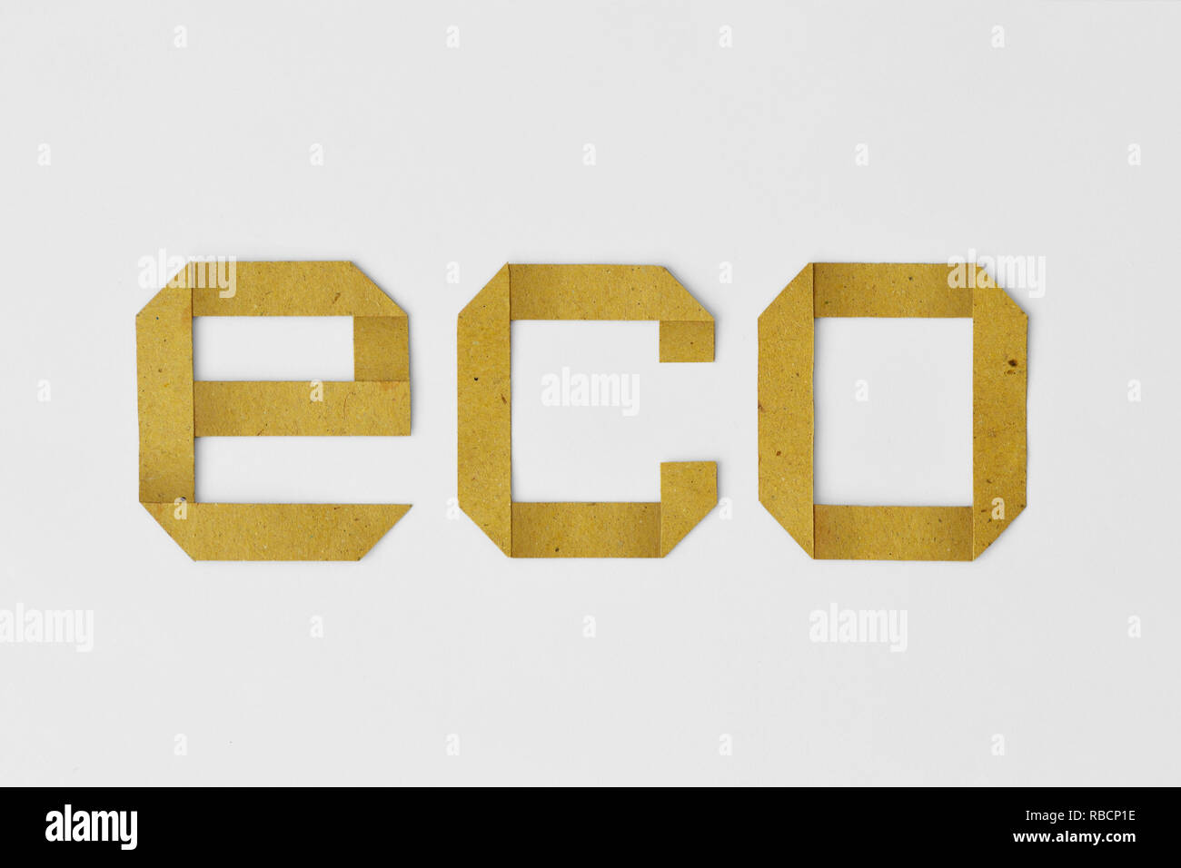 The word Eco written with recycled paper on white background Stock ...