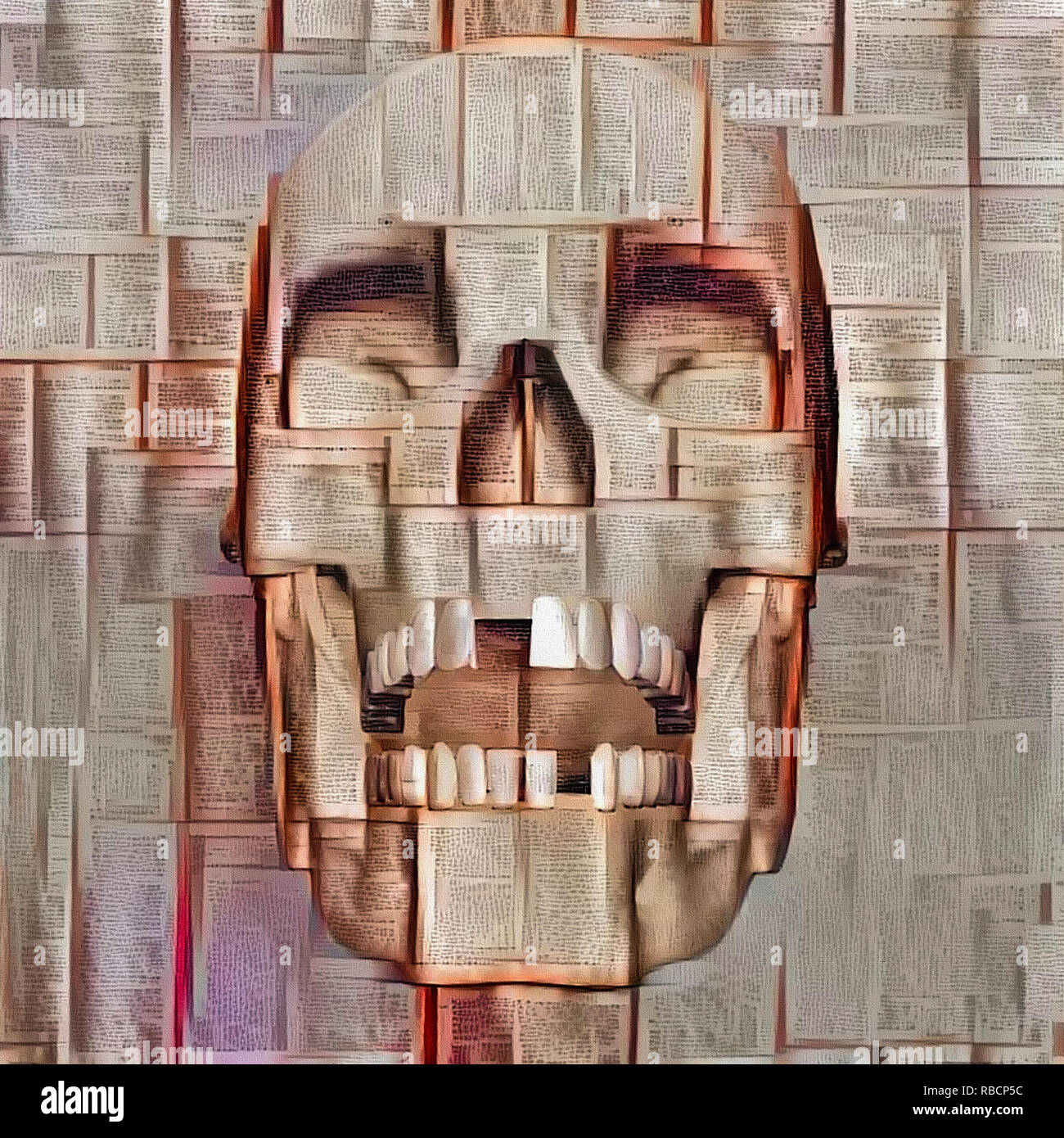 Abstract skull design. Books or newspapers background Stock Photo - Alamy