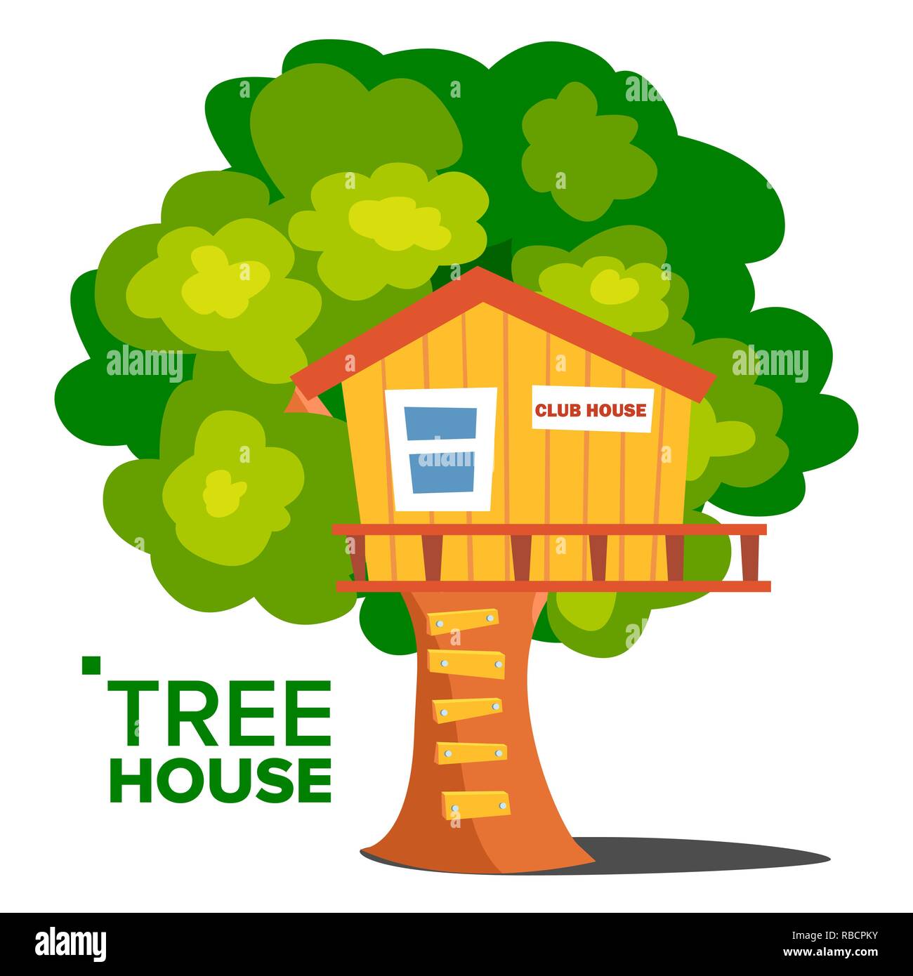 Tree House Vector. Children Playground. House On Tree. Wooden Cabin For ...