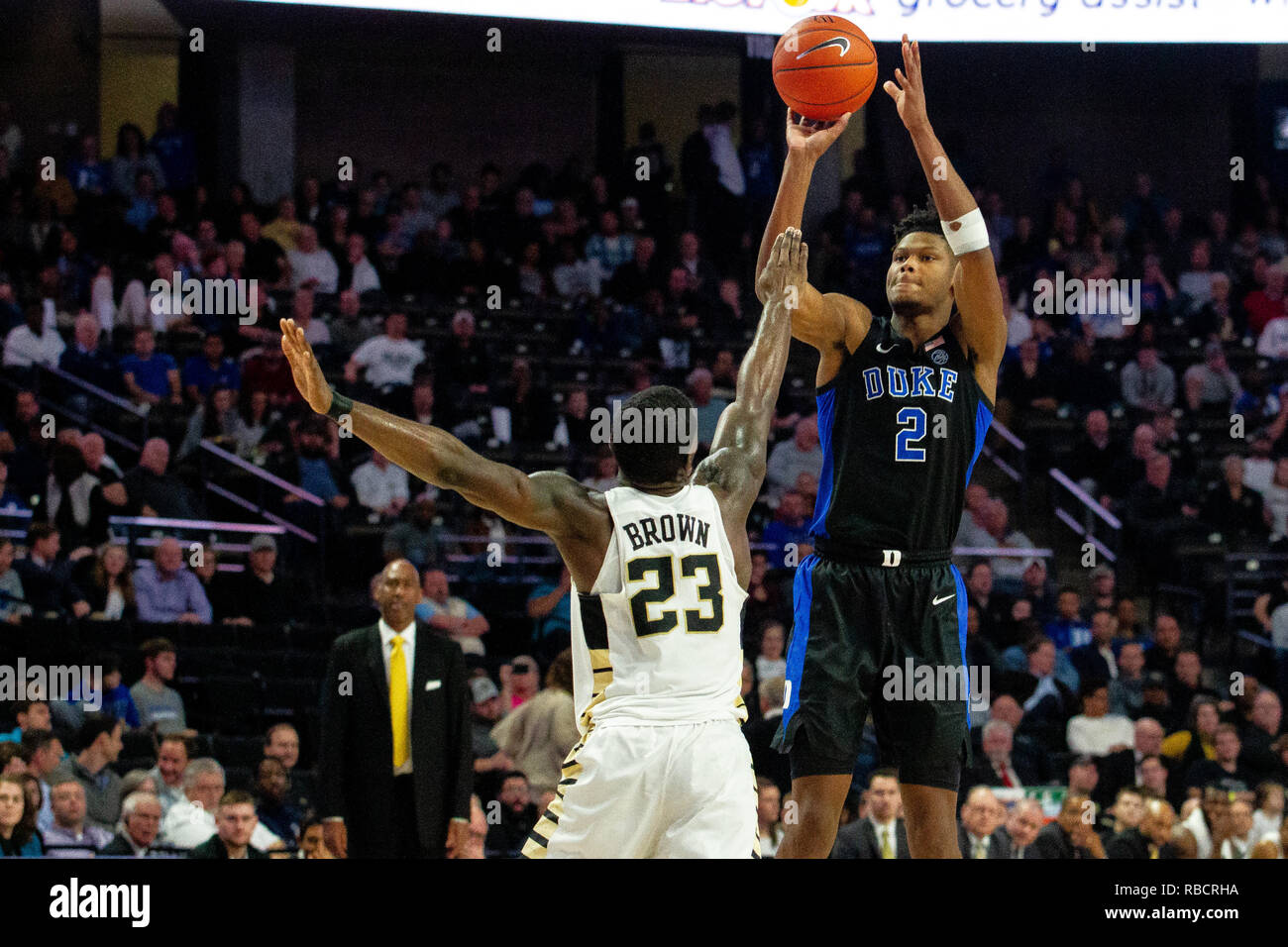 Winston-Salem, NC, USA. 8th Jan, 2019. Wake Forest Demon Deacons guard Chaundee Brown (23 ...