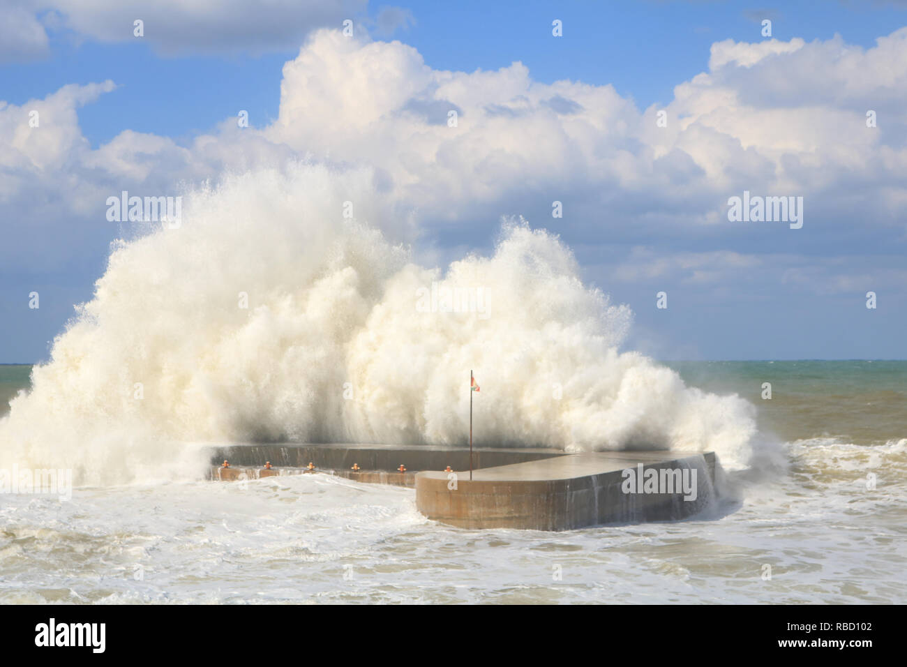 Beirut Lebanon. 9th January 2019. A giant wave crashes in the jetty on ...