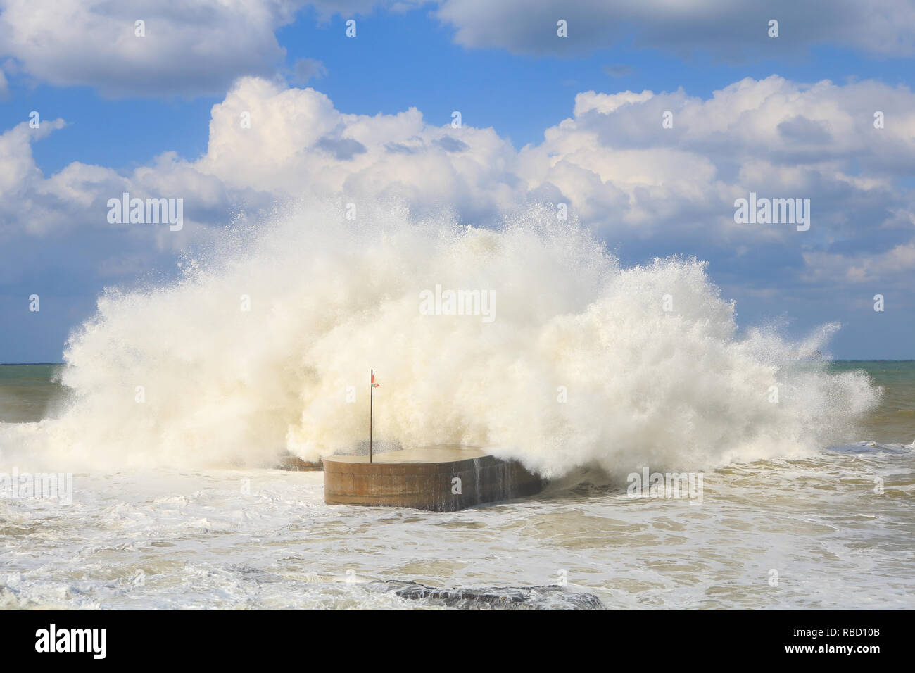 Beirut Lebanon. 9th January 2019. A giant wave crashes in the jetty on ...