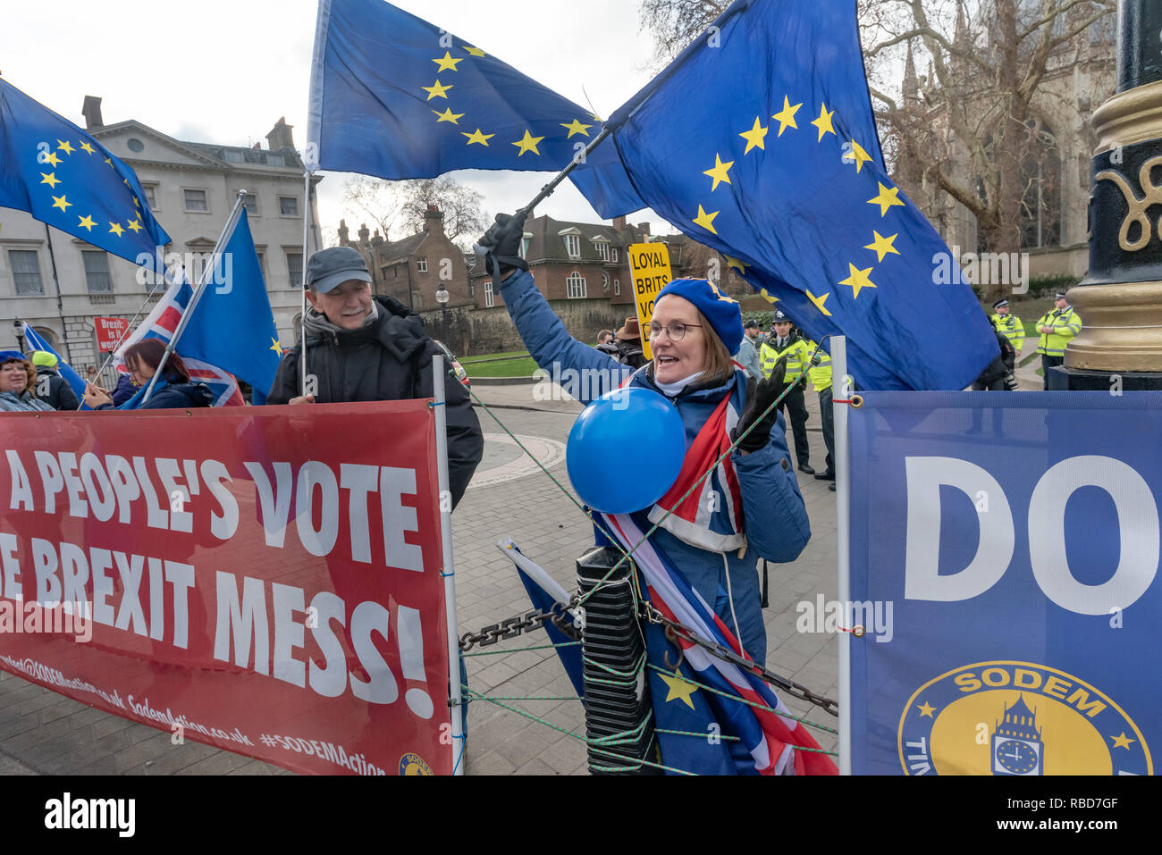 London, UK. 9th January 2019. Protests by stop Brexit group SODEM ...