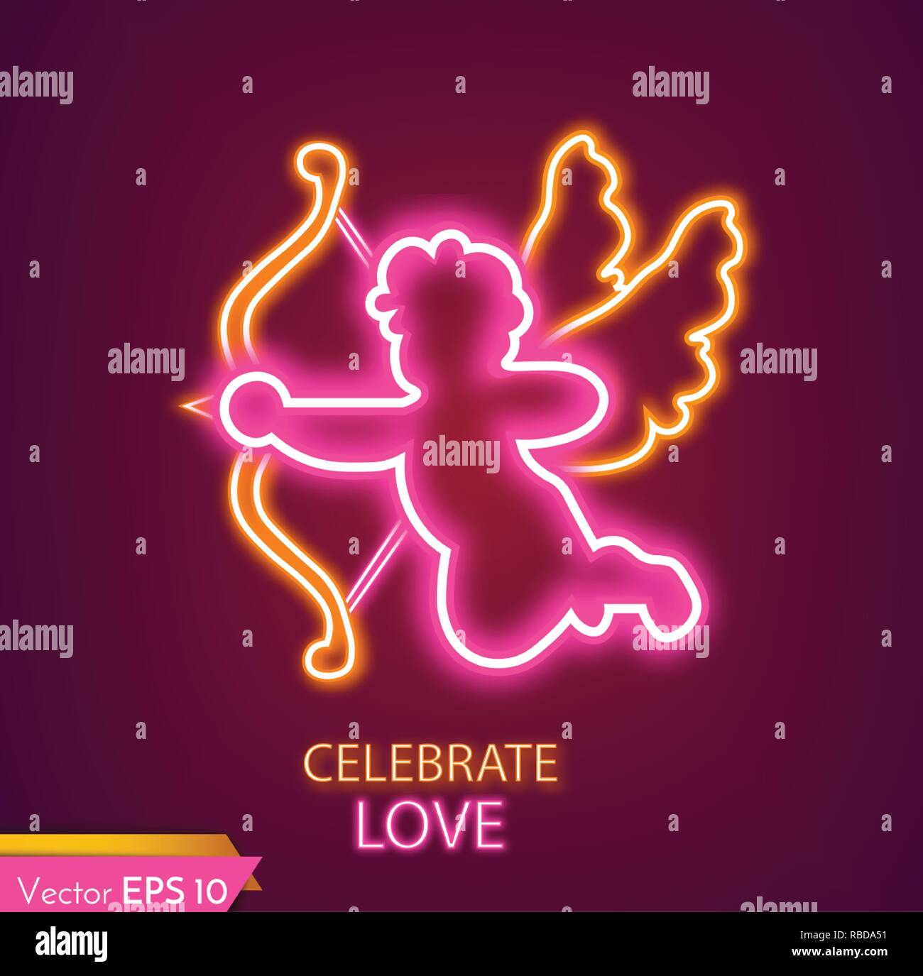 Cupid card neon light Vector realistic. Valentine day cupid lovely ...