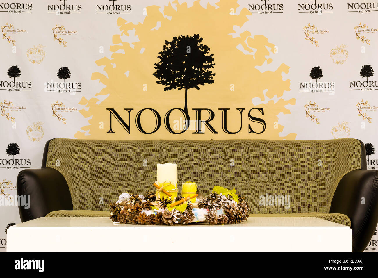 Christmas and new year interior of resort Noorus SPA Hotel, modern ...