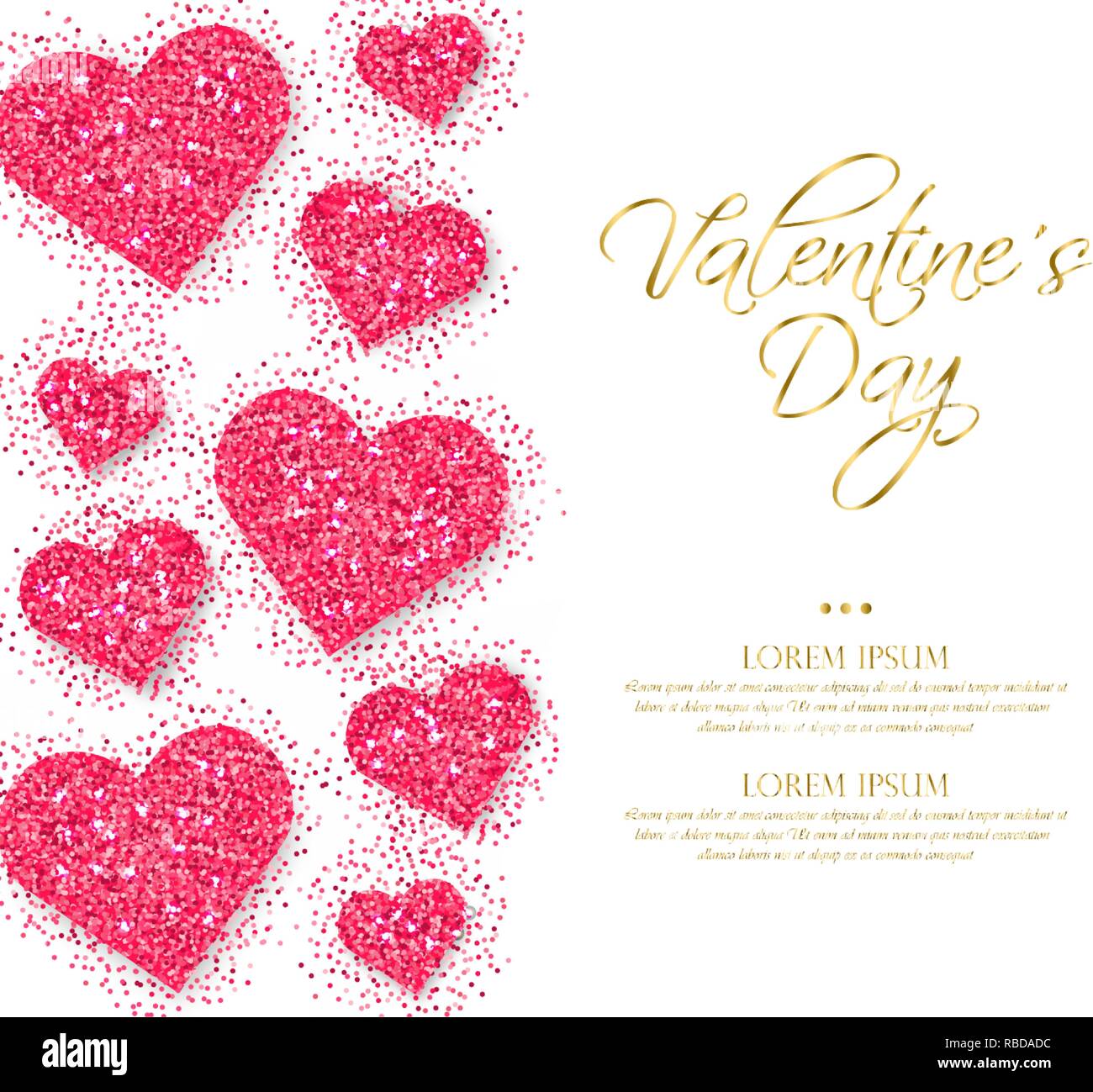 Pink glitter hearts Valentine day Vector. Romantic card template ...