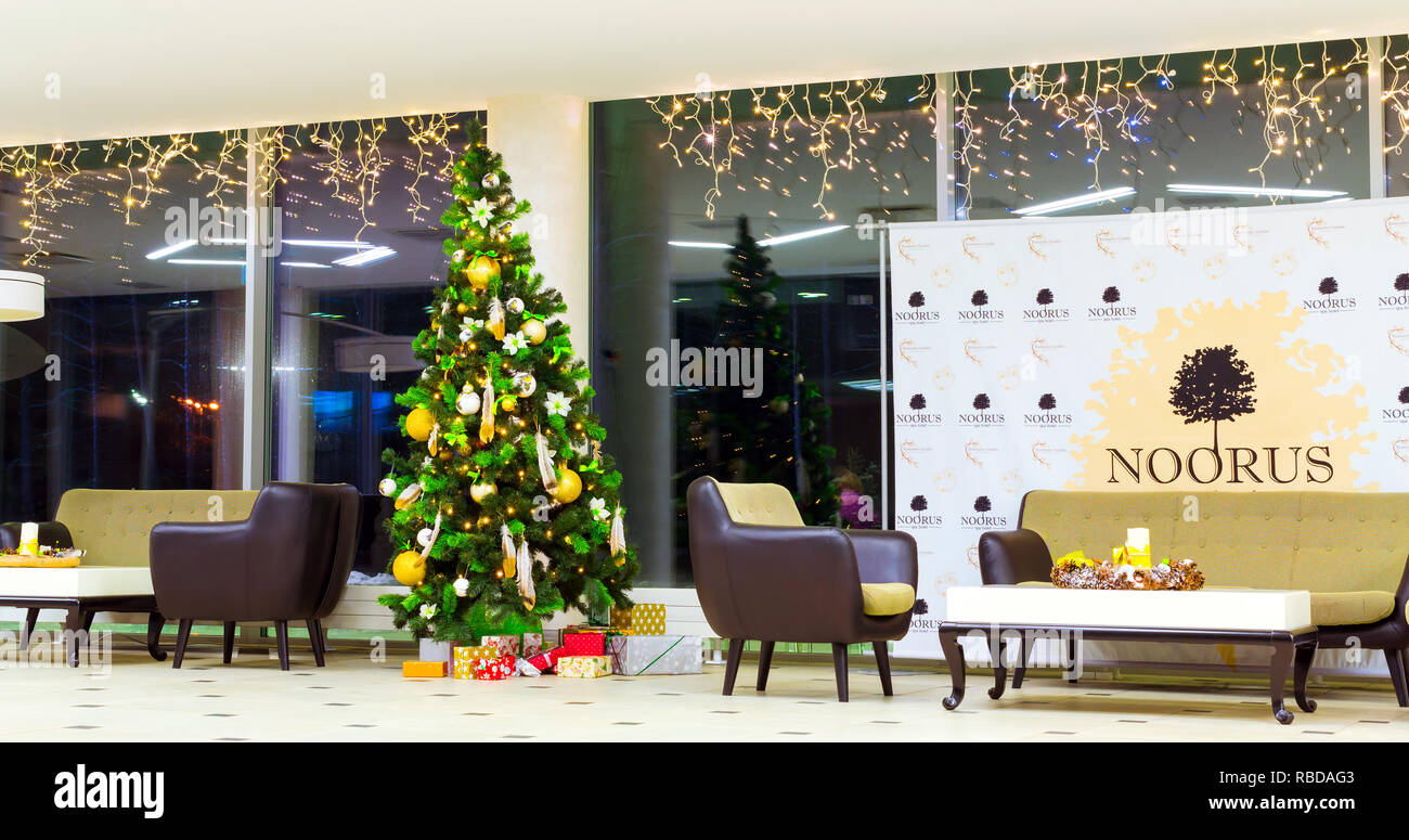 Christmas and new year interior of resort Noorus SPA Hotel, modern ...