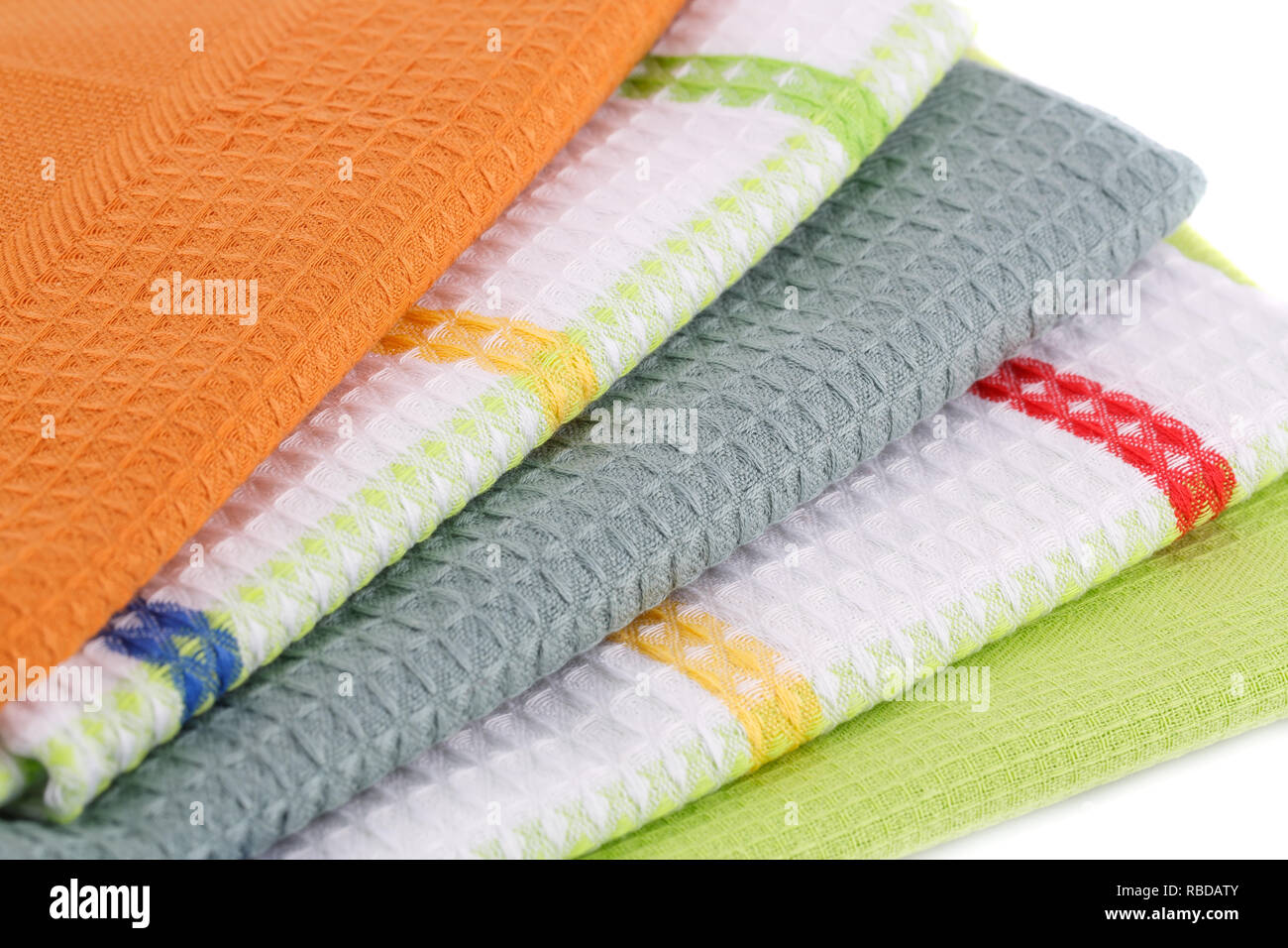 Stack of colorful kitchen towels closeup picture Stock Photo - Alamy