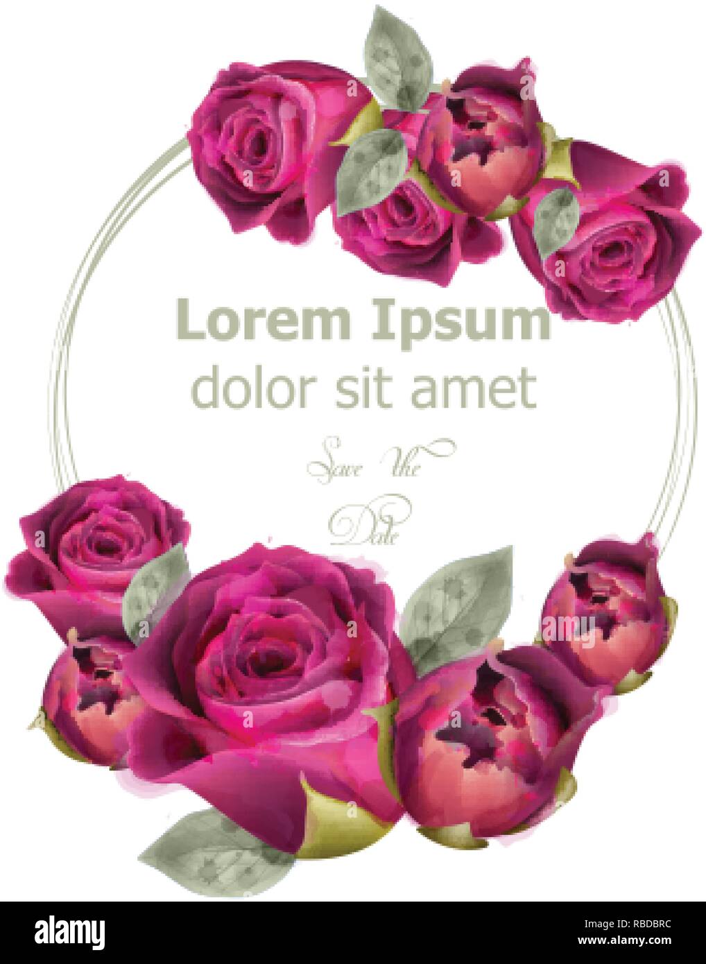 Pink roses watercolor card template Vector. Invitation card, wedding ...