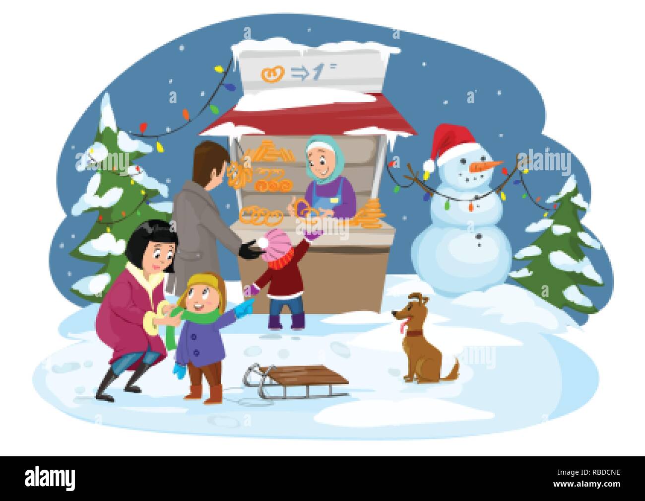 Merry Christmas happy family Vector. Joyful boy playing outdoors with ...