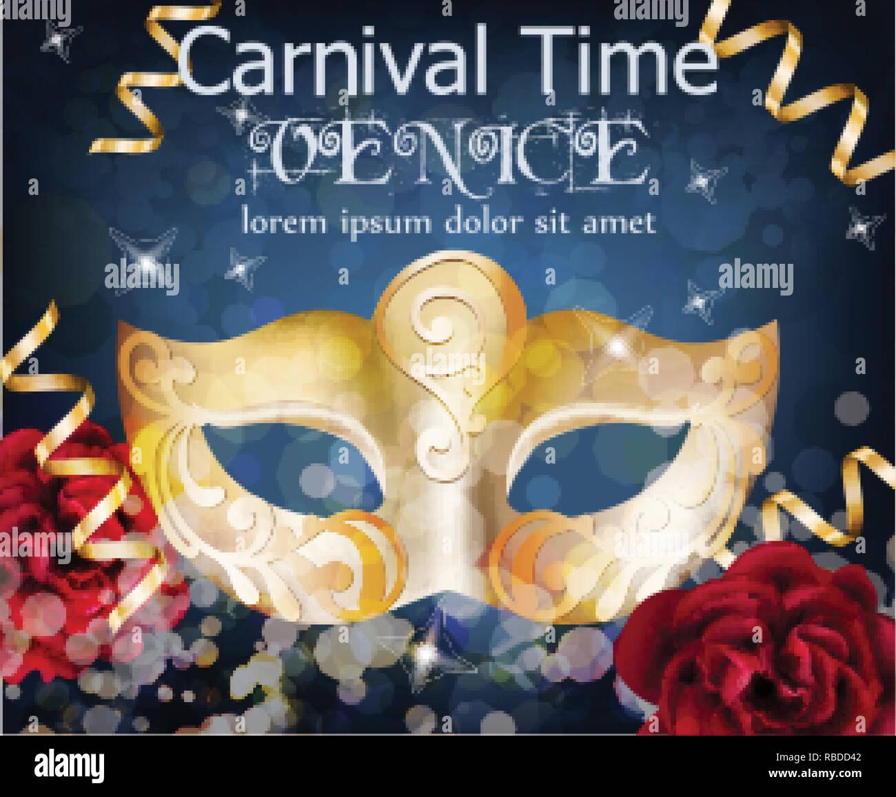 Golden mask carnival card Vector. Masquerade Party. Mardi Gras card ...