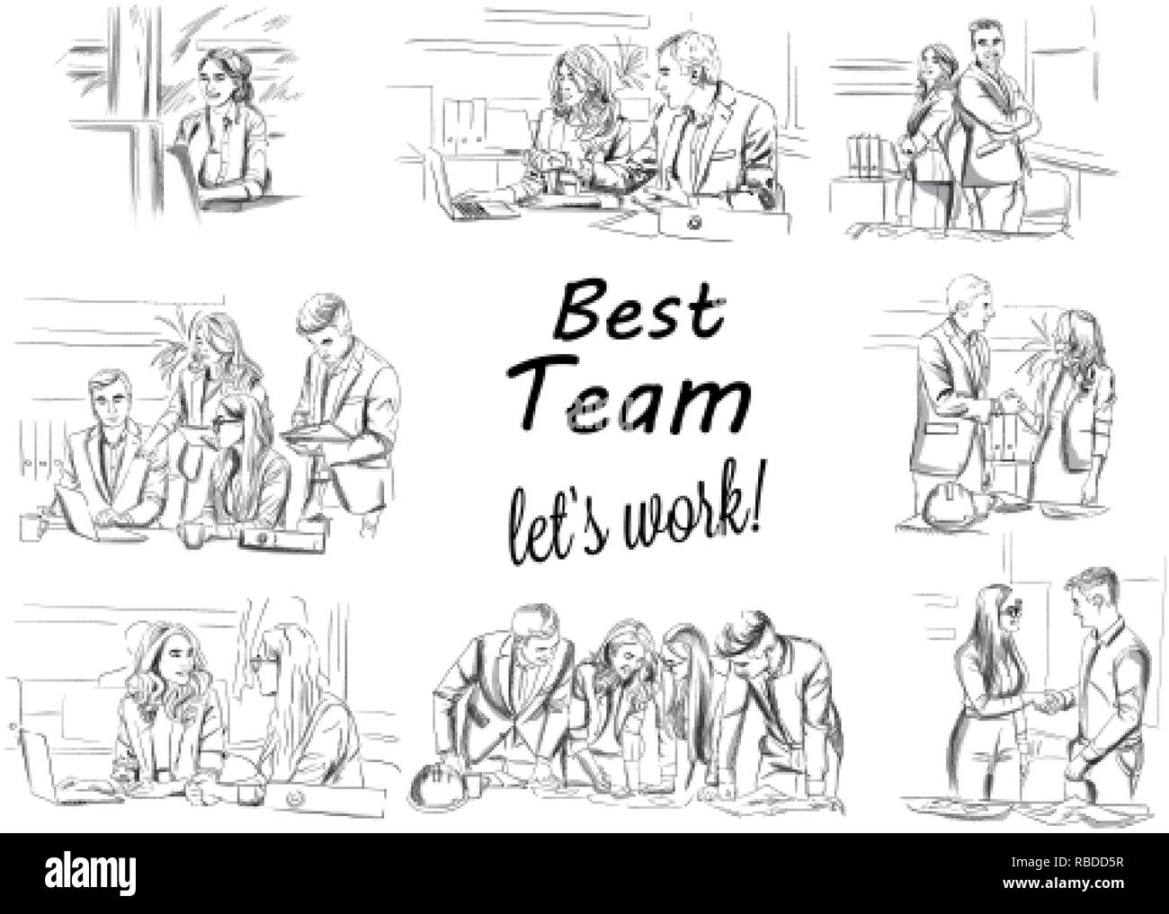 Business team working Vector storyboard. Business woman working on ...