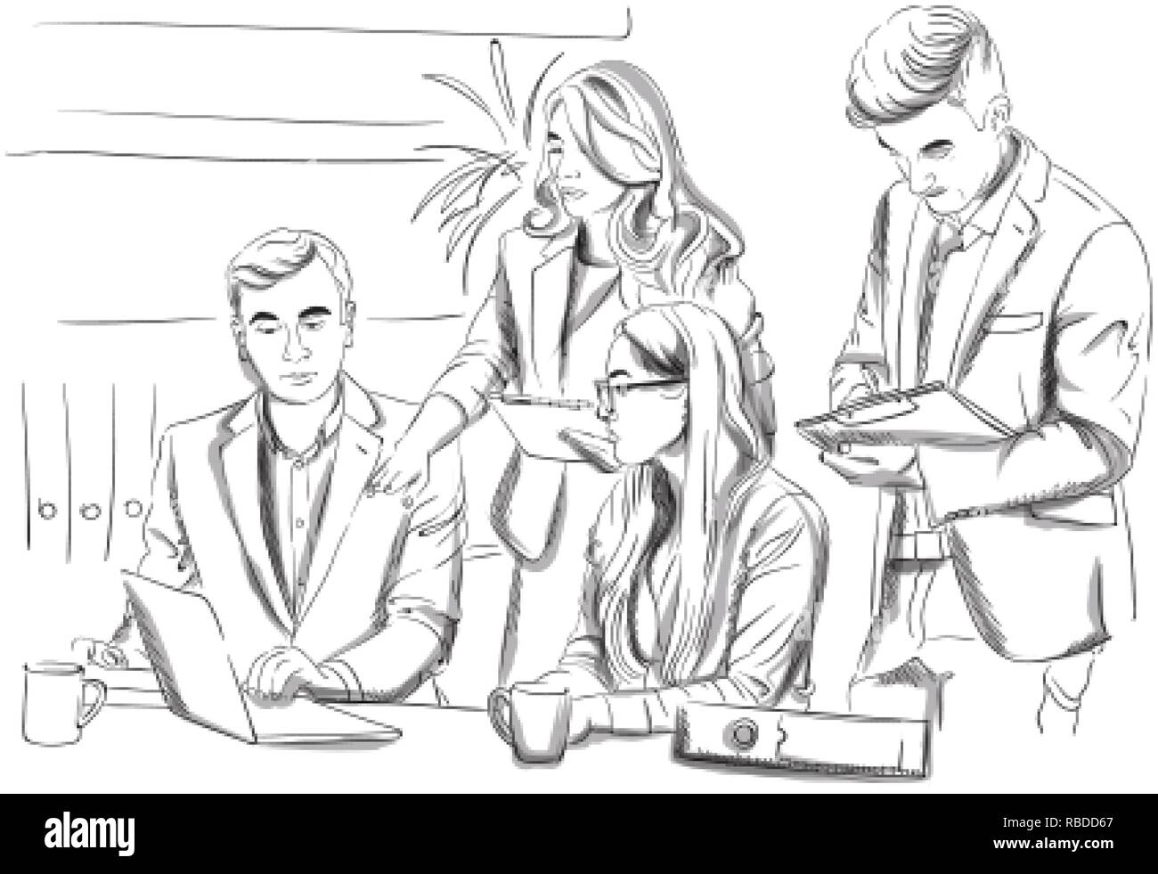 Team having a meeting Vector. Business team. Storyboard digital ...