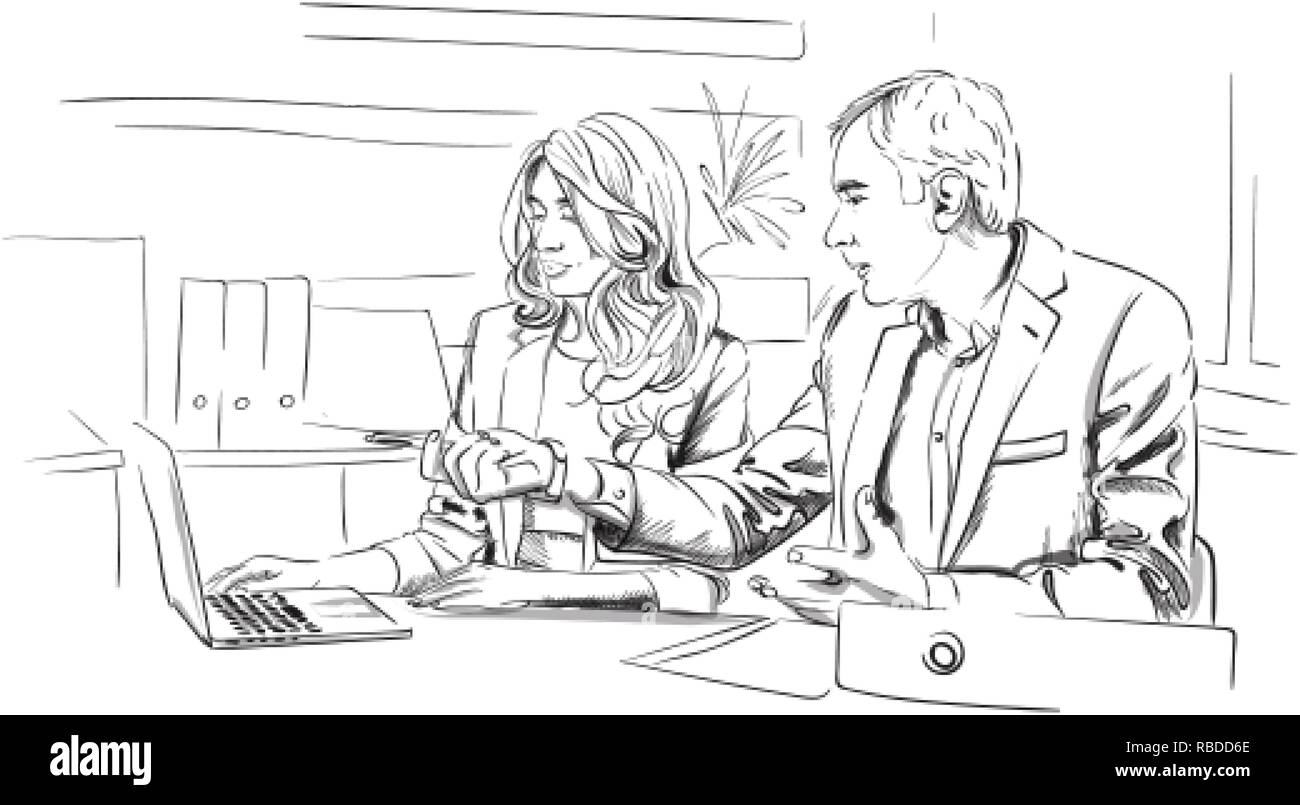Men and woman business talking in the office Vector. Storyboard digital ...