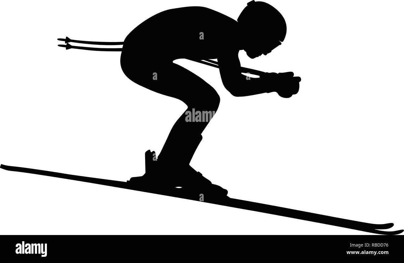 alpine skiing men downhill side view black silhouette Stock Vector ...