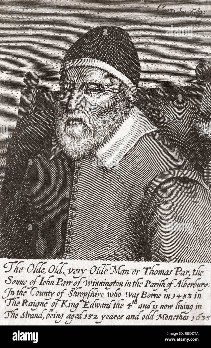 Thomas Parr, born in Shropshire, England, reputedly in 1483 and known to have died in 1635. If ...
