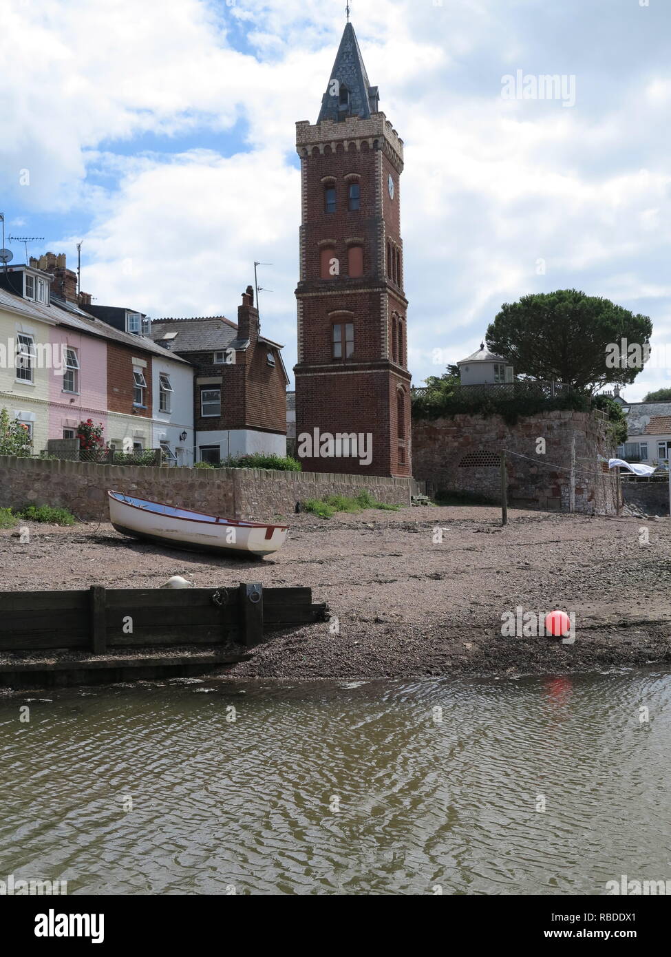 view of beach and peters tower in Lympstone Devon Stock Photo - Alamy