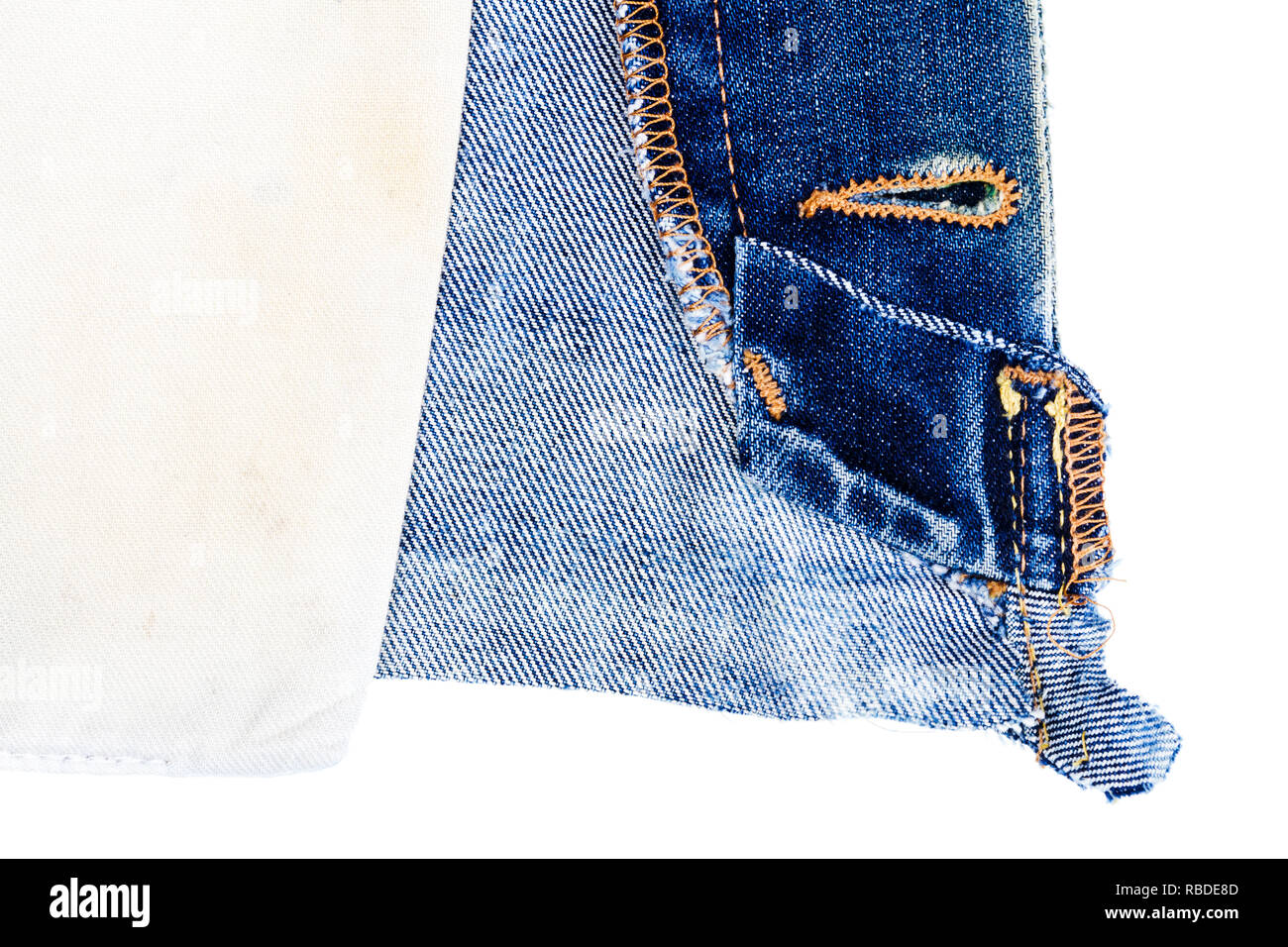 Closeup of jeans fabric with side pocket background. Jeans detail. Blue ...