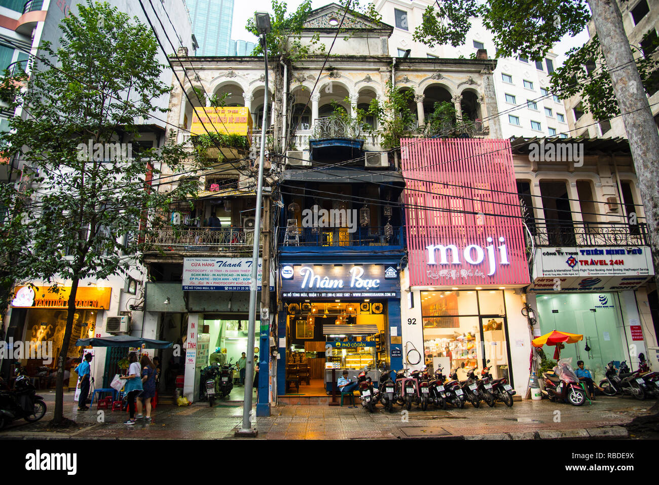 French Colonial Vietnamese architecture with classic arches and ...