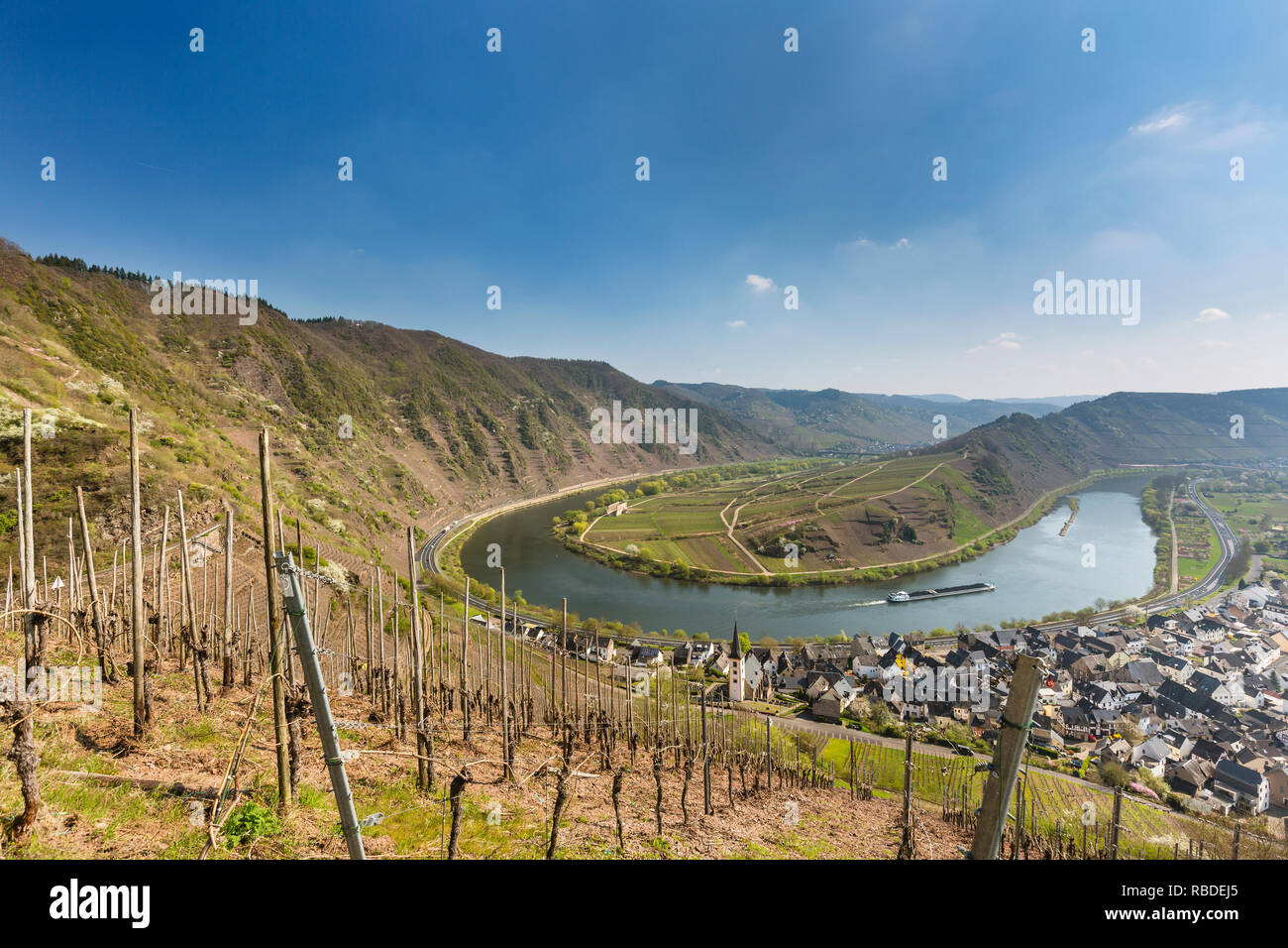 The famous Moselle river loop in Bremm, Germany seen from the Calmont ...