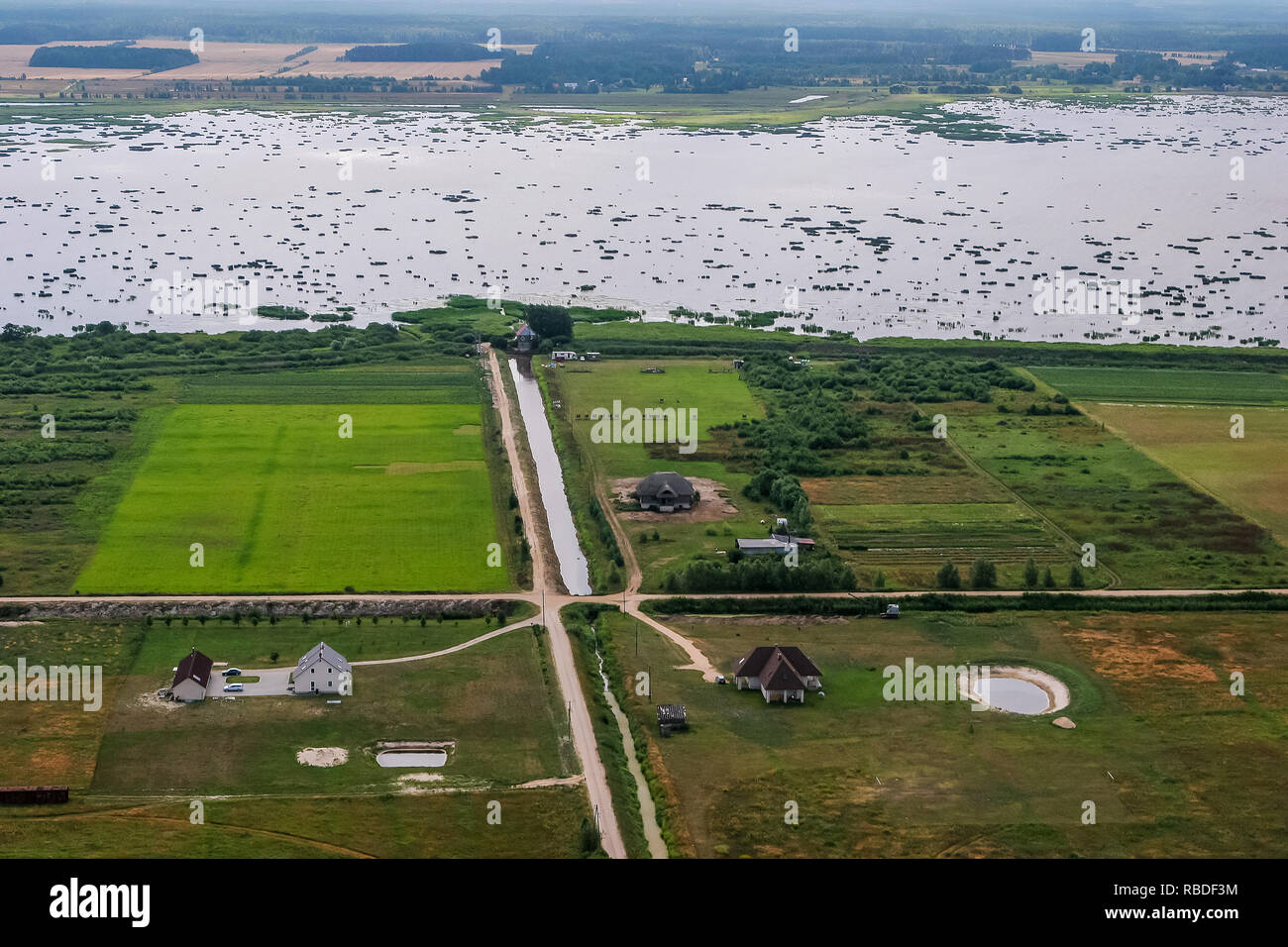 Aerial view of river Lielupe in Latvia. Lielupe from above. Latvia from ...