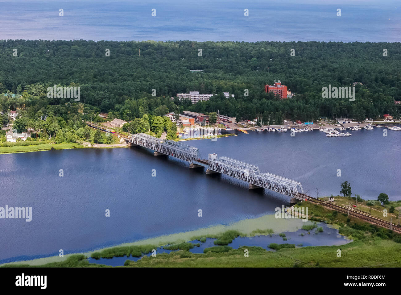 Aerial view of river Lielupe. Jurmala from above. Aerial view of river ...