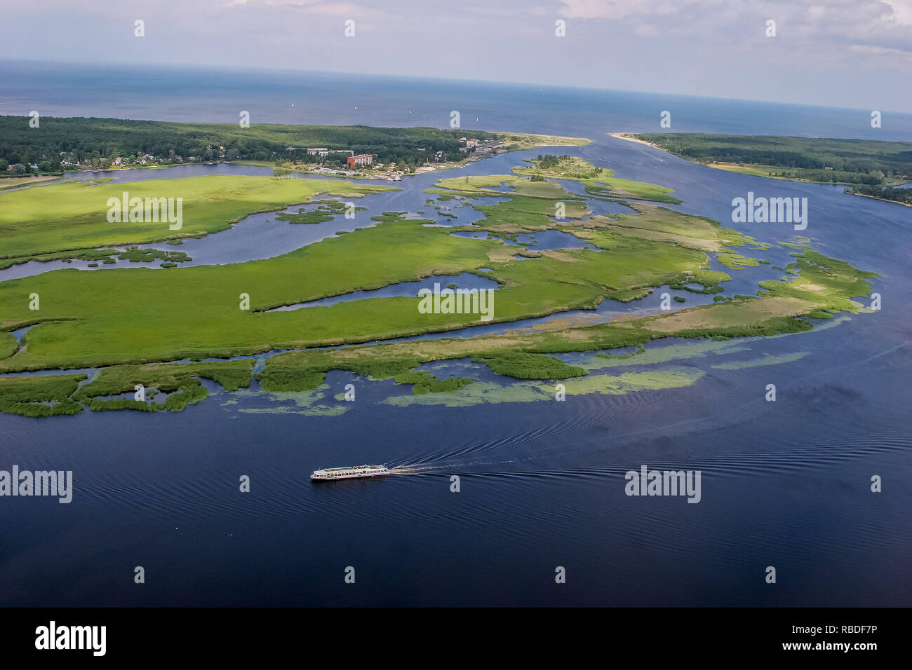 Aerial view of river Lielupe in Latvia. Latvia from above. River from ...