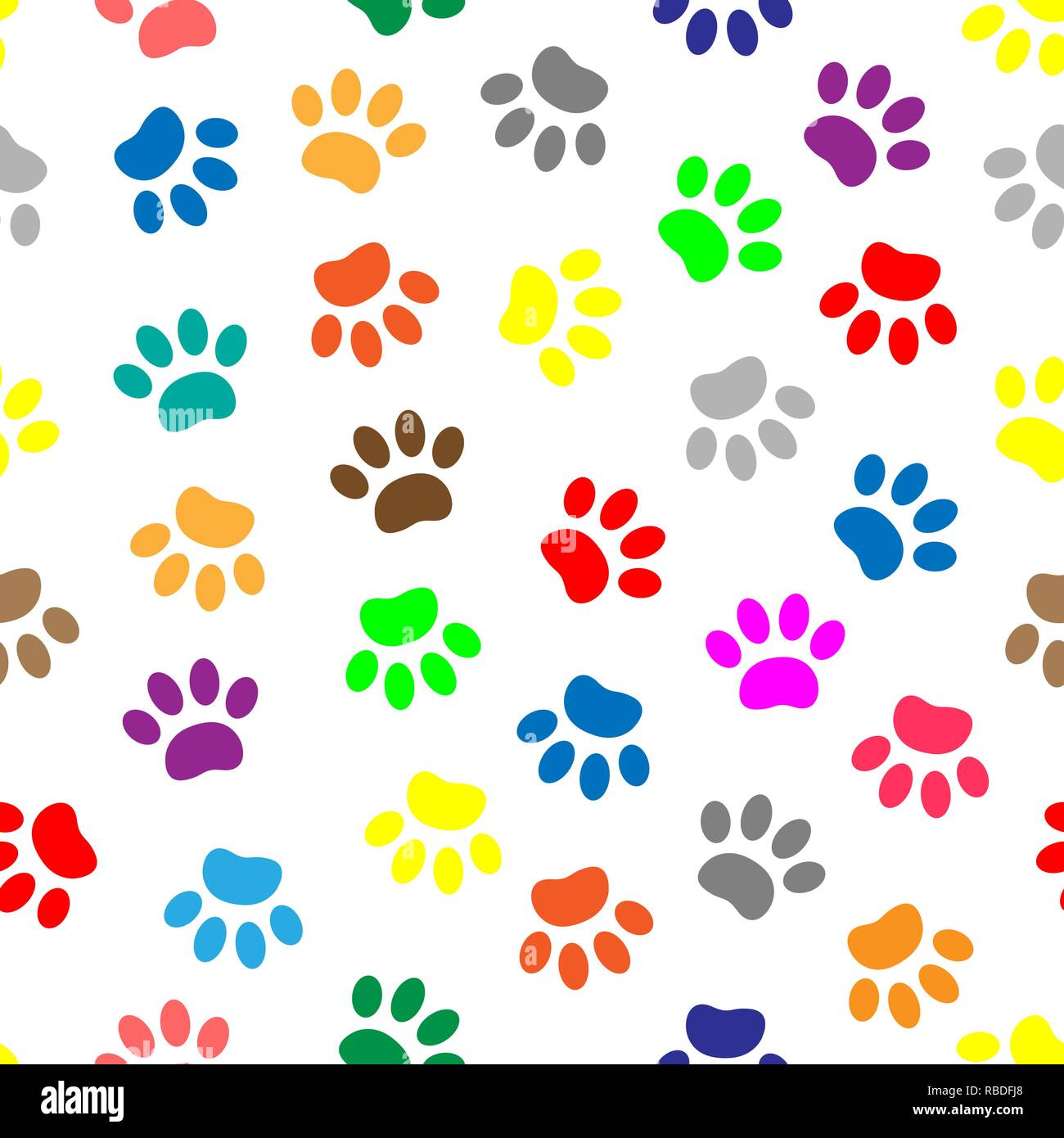 Colorful paw prints of animals on white background seamless pattern ...