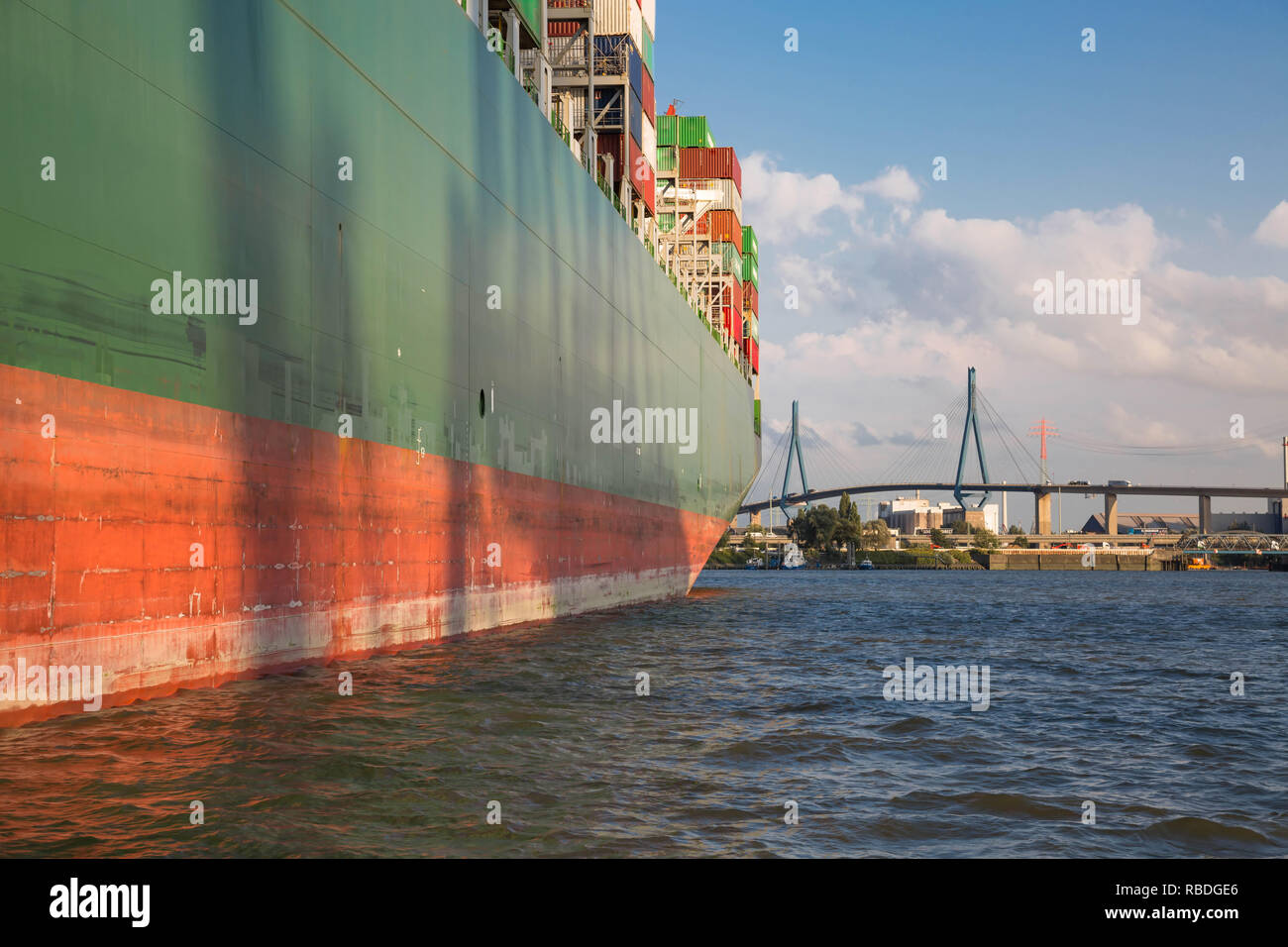 Large container ship unloading at Burchardkai in Hamburg harbor Stock ...