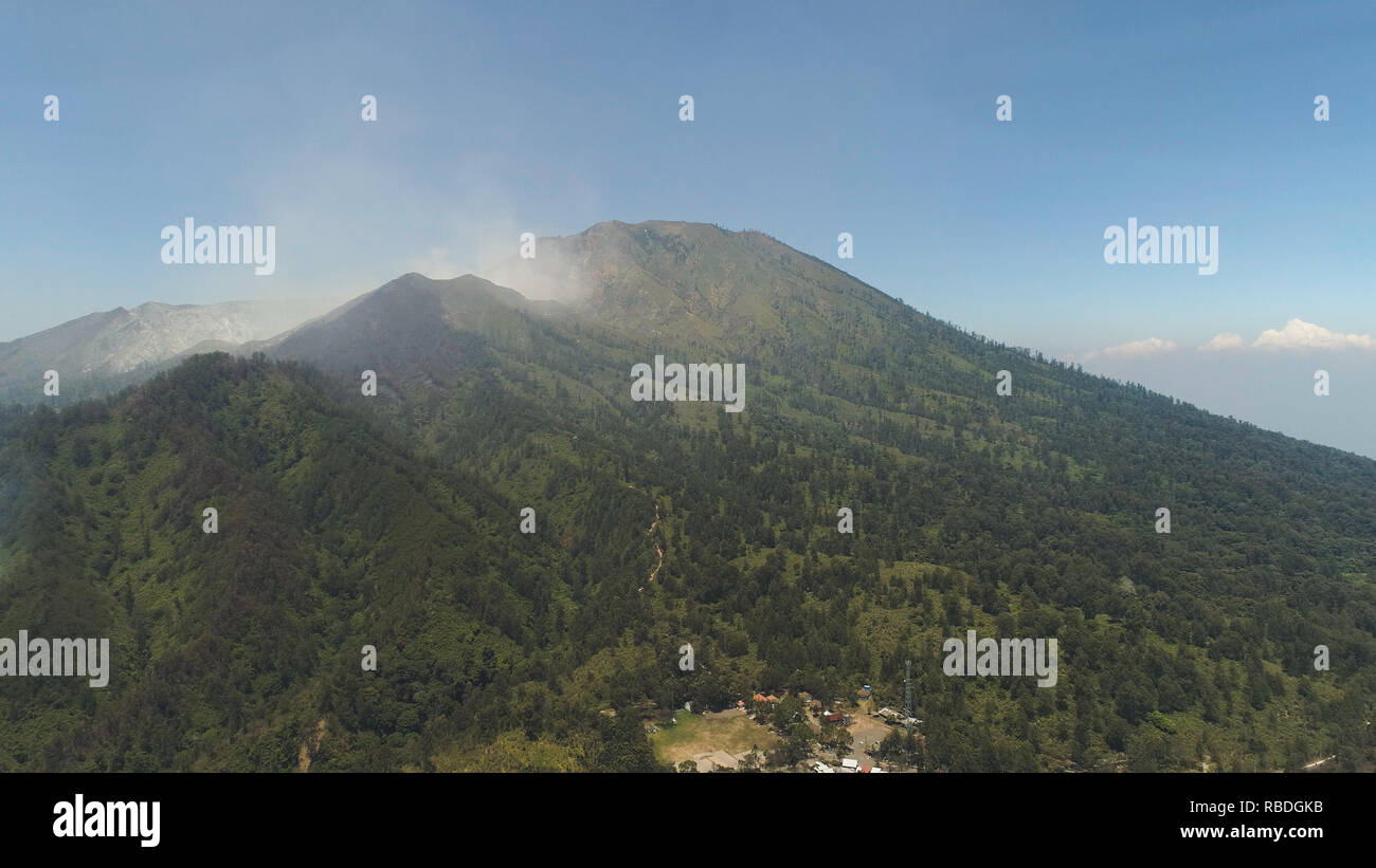aerial view forest fire smoke on slopes hills. wild fire in tropical ...