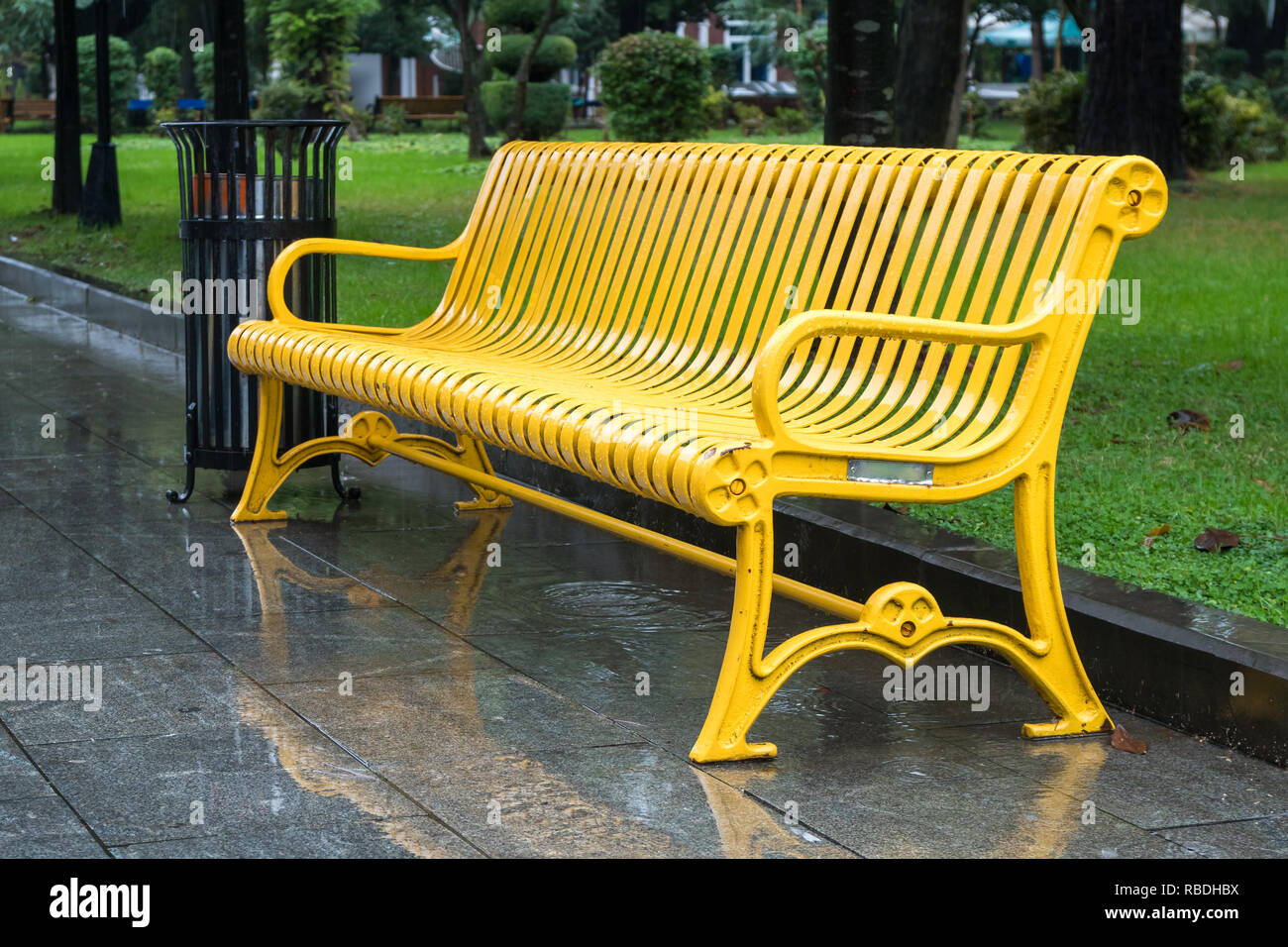 Benches in the Batumi Park on a rainy day Stock Photo - Alamy