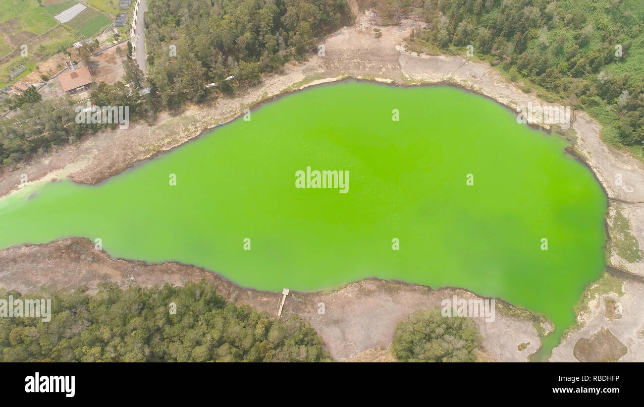 volcanic sulfur lake telaga warna in dieng plateau, java Indonesia ...