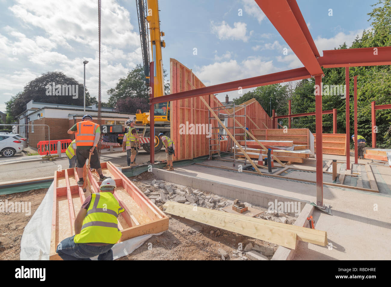 Wood paneling being installed at Maggies Life Centre, Velindre Hospital ...