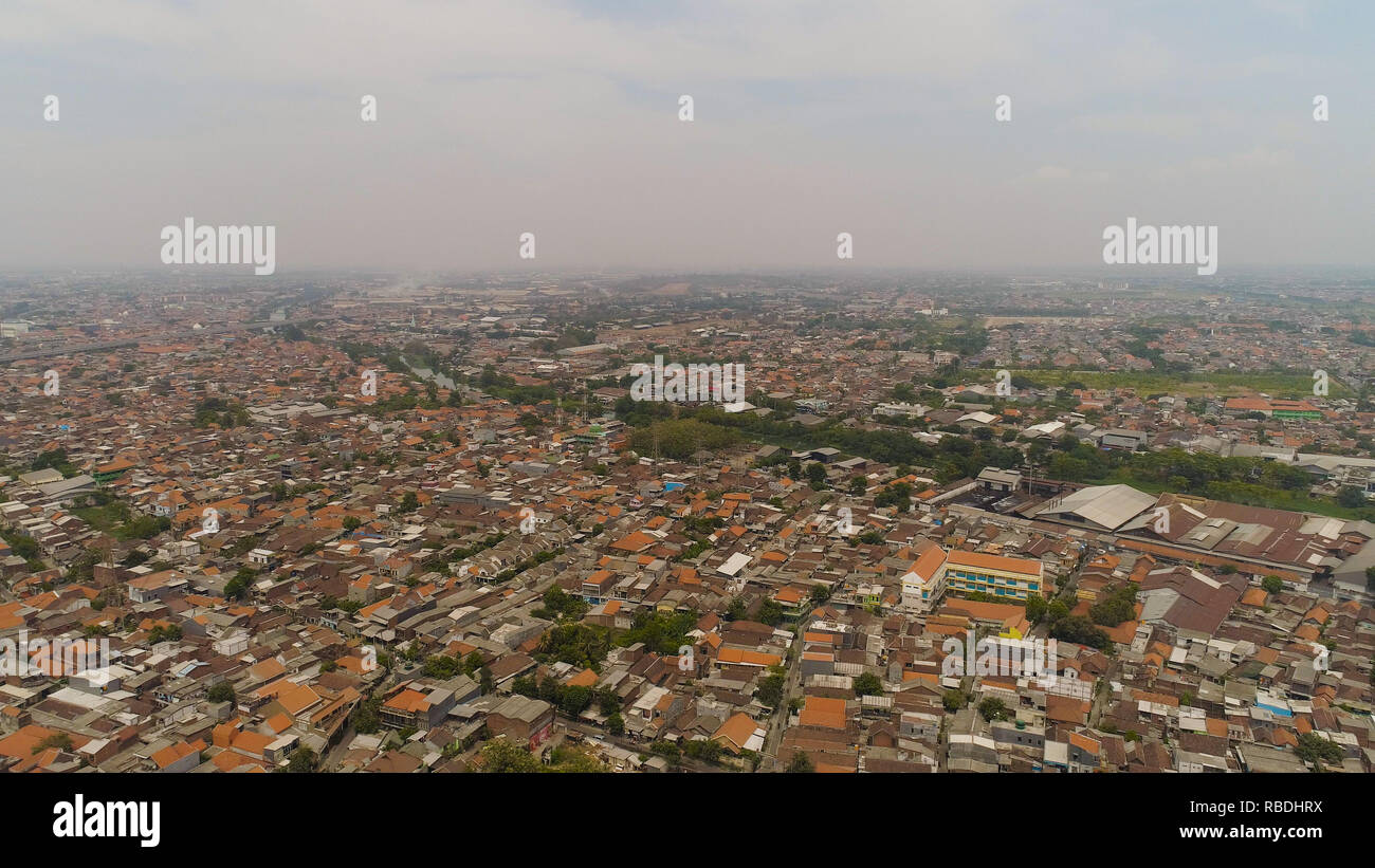 Aerial cityscape densely built asian city. modern city Surabaya with ...