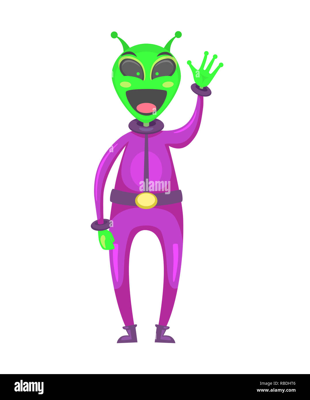 Alien raising hand. Green aliens waving illustration Stock Photo - Alamy