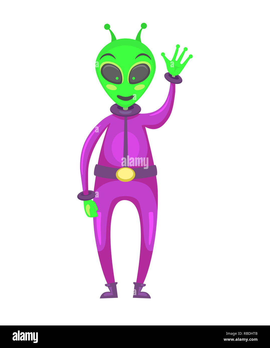 Alien raising hand. Green aliens waving illustration Stock Photo - Alamy
