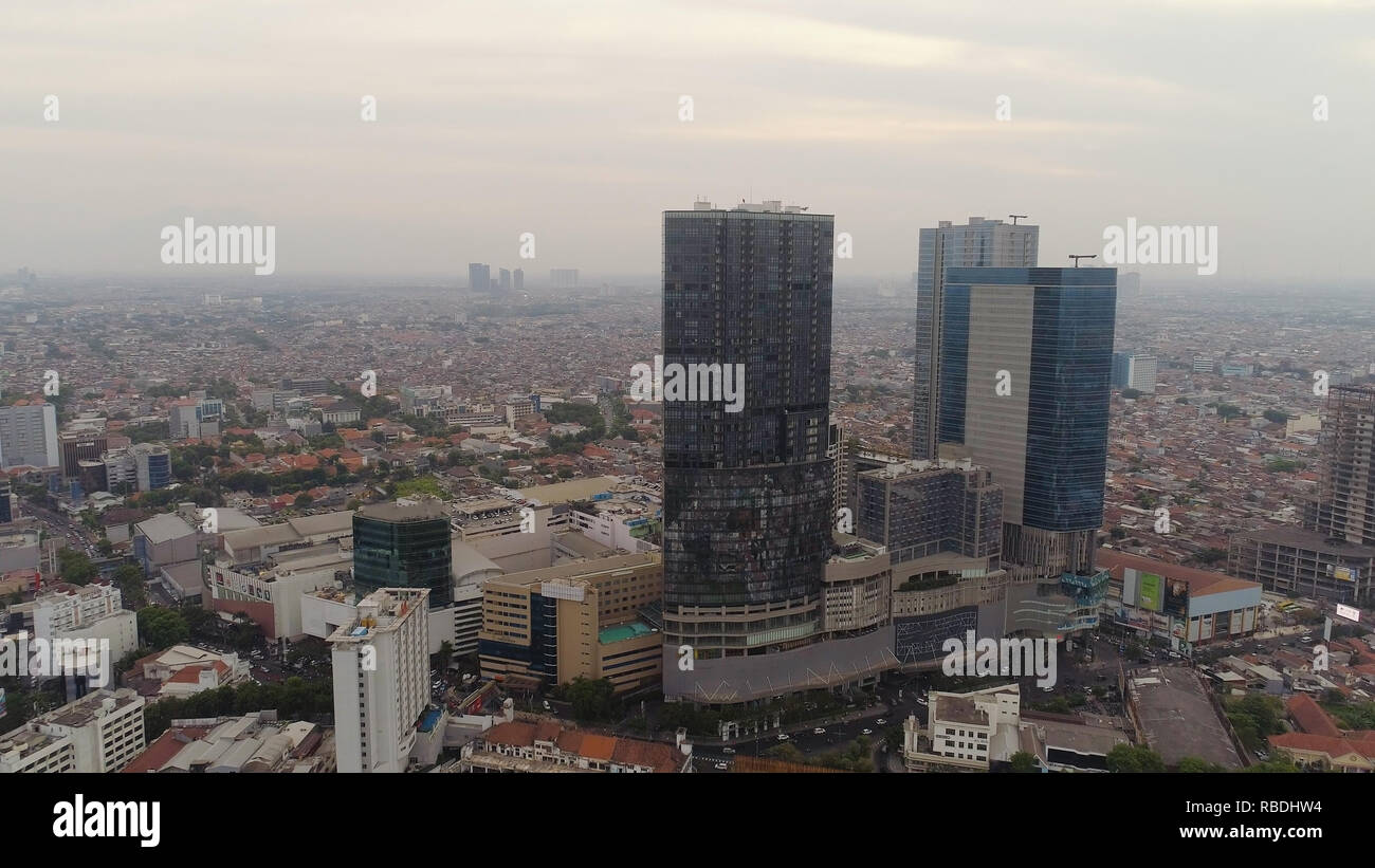 Aerial cityscape modern city Surabaya with skyscrapers, buildings and ...