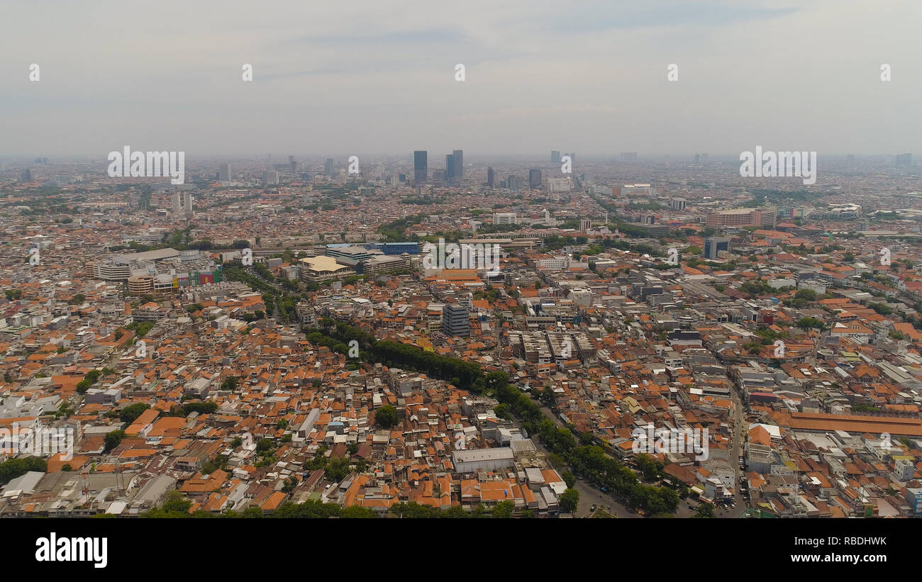 Aerial cityscape modern city Surabaya with skyscrapers, buildings and ...