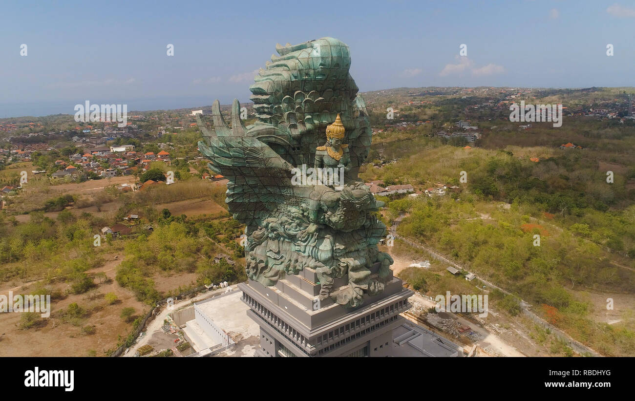 Aerial view statue hindu god garuda wisnu kencana Statue, Bali. Statue at entrance Garuda Wisnu ...