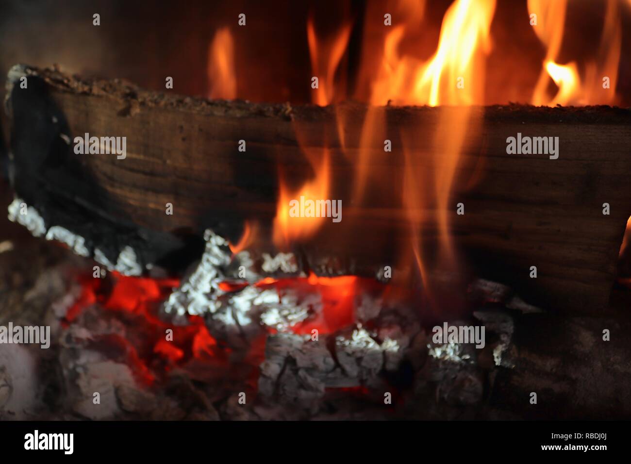 Beautiful hot fire burning in a fireplace Stock Photo - Alamy