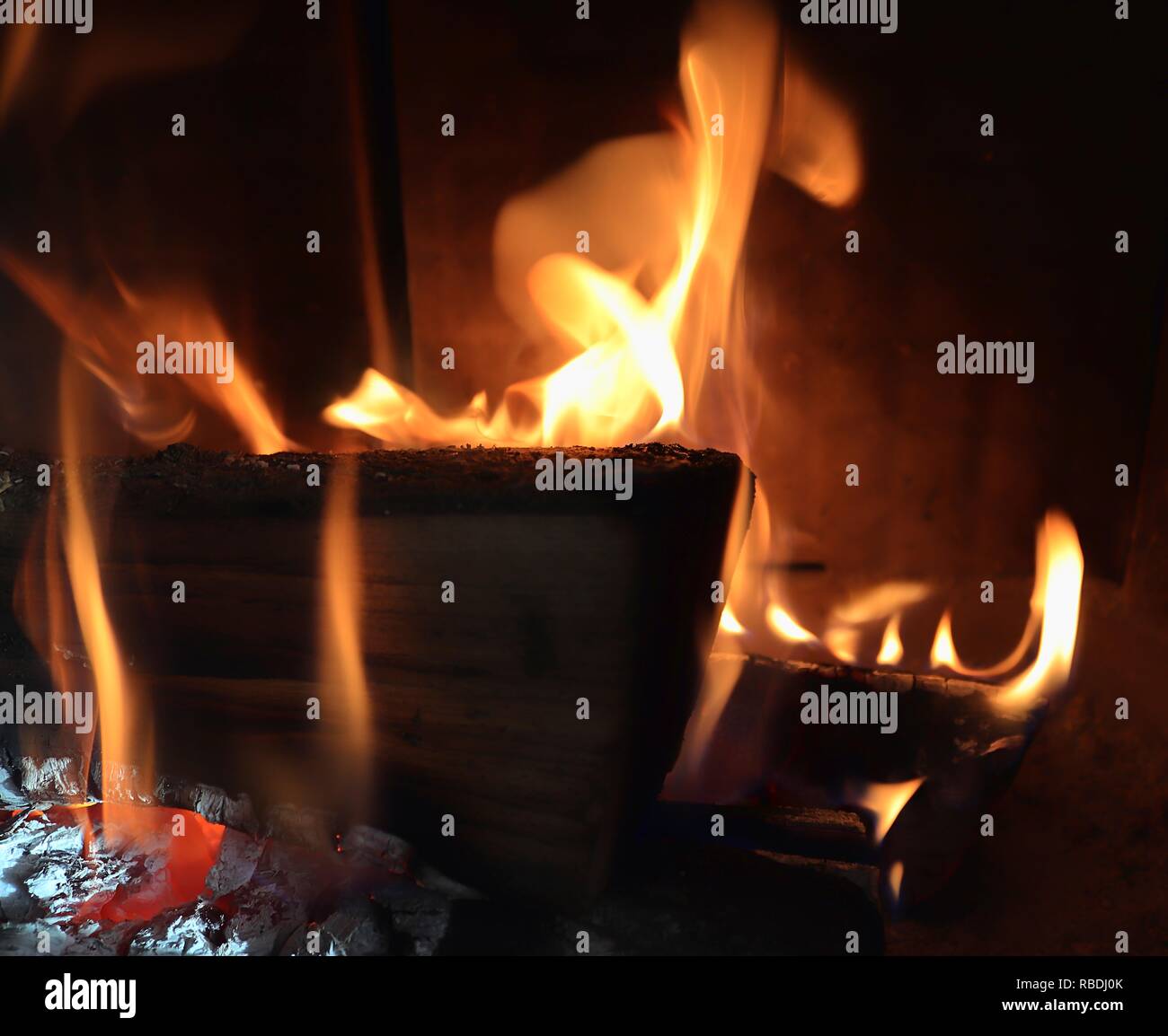 Beautiful hot fire burning in a fireplace Stock Photo - Alamy