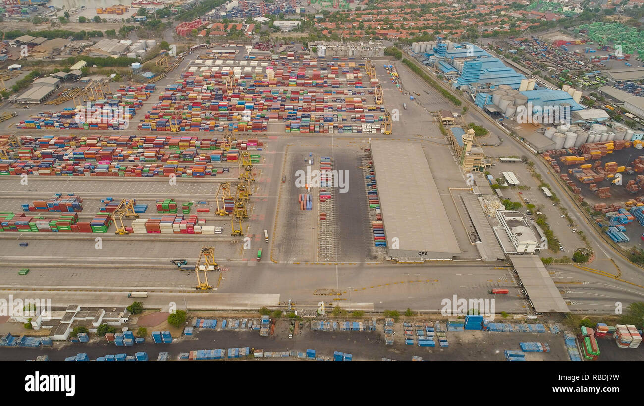 aerial view container terminal port surabaya. cargo industrial port ...