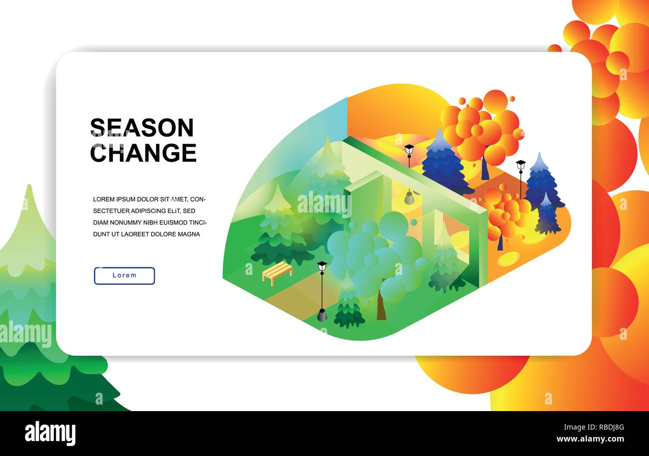 isometric illustration. season change. summer, autumn Stock Vector ...
