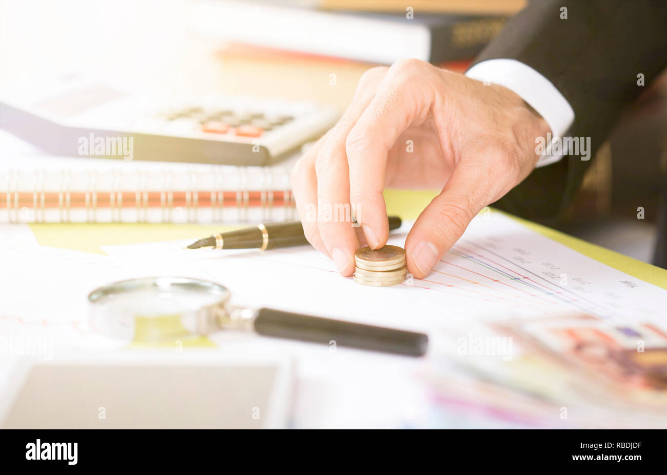 man hand placing on chart Stock Photo - Alamy