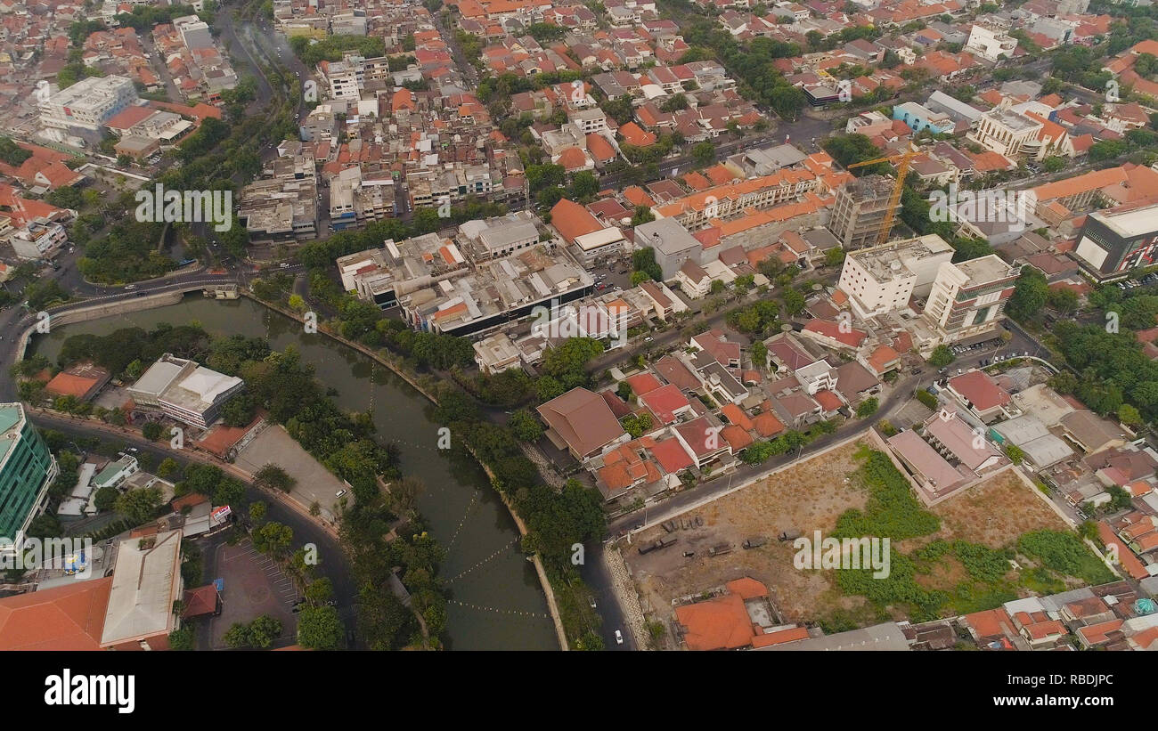 Aerial cityscape modern city Surabaya with skyscrapers, buildings and ...